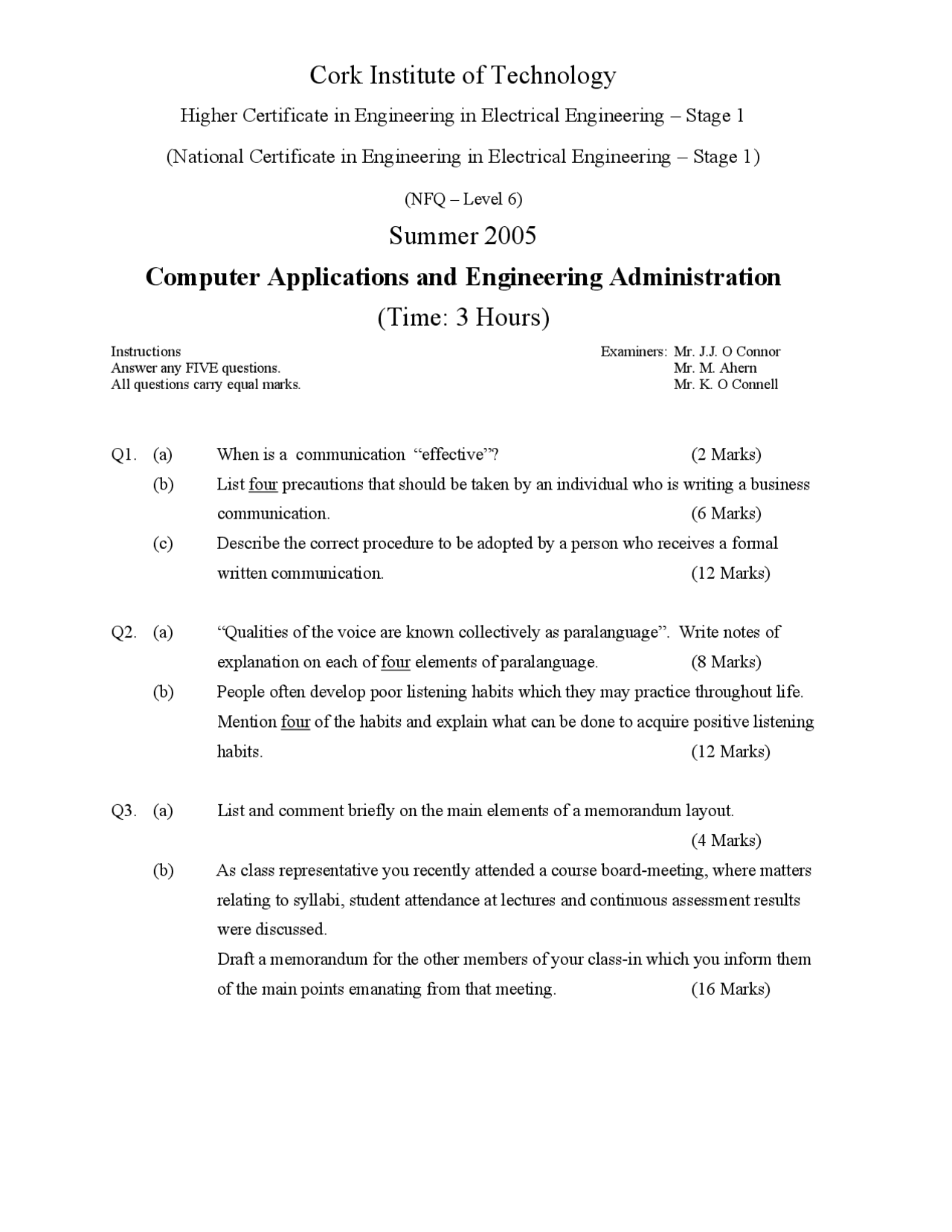 Memorandum - Computer Applications and Engineering Administration - Exam | Exams Computer ...
