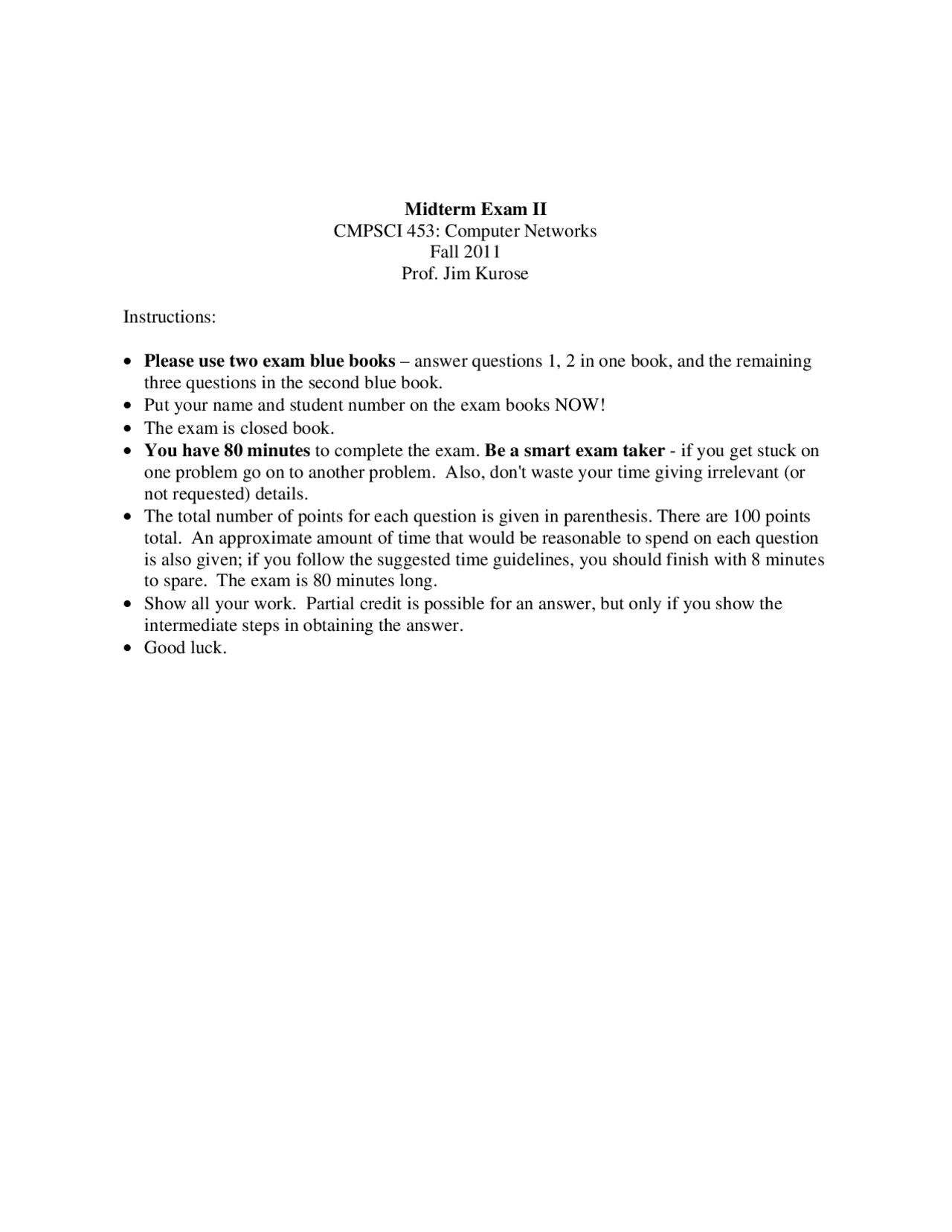 Switching Fabric Computer Networks And Internet Past Exam Paper