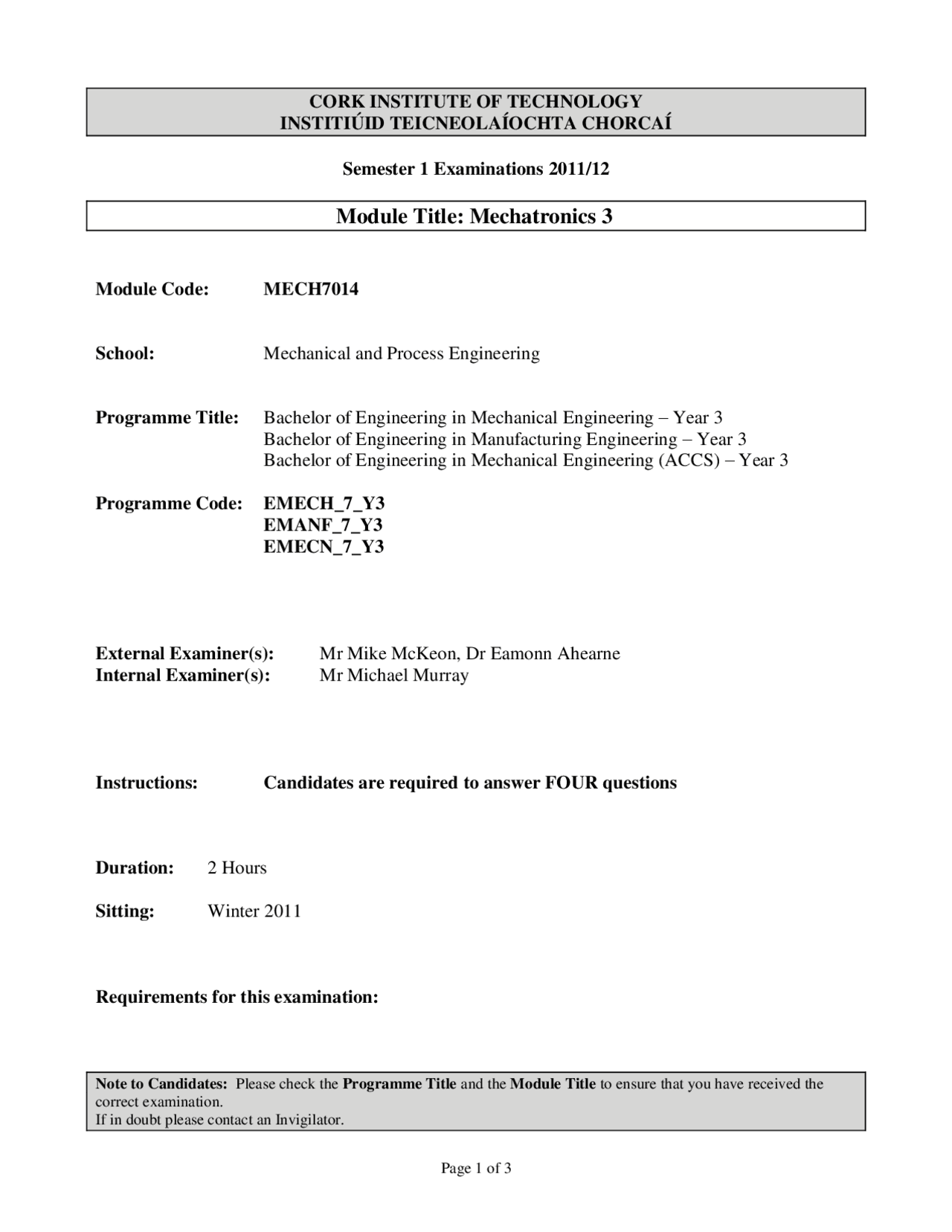 Karnaugh Map Mechatronics Exam Exams Mechatronics Docsity