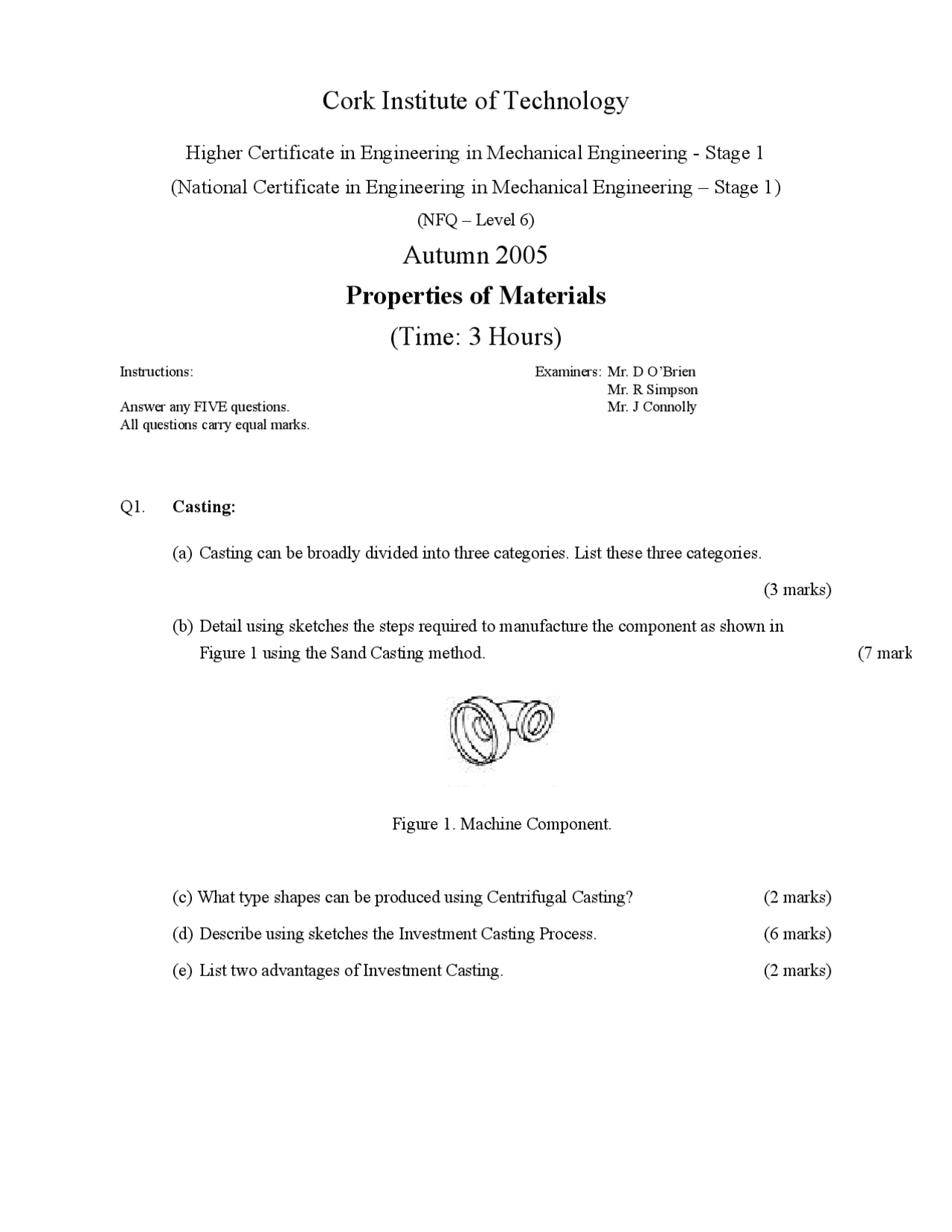 Investment Casting - Properties of Materials - Exam - Docsity