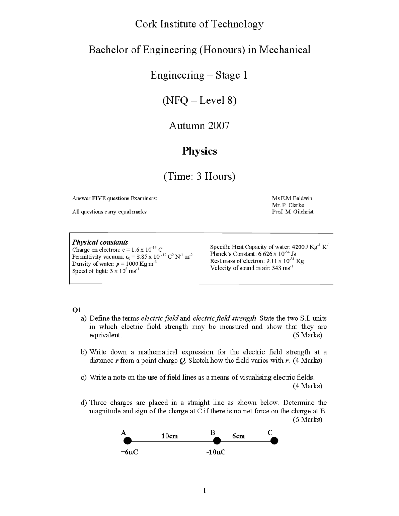Electric Field Strength Physics Exam Docsity