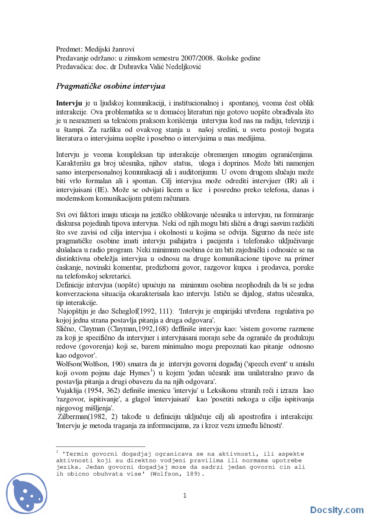 Intervju-Skripta-Novinarski žanrovi 2-Novinarstvo | Rezime' predlog ...