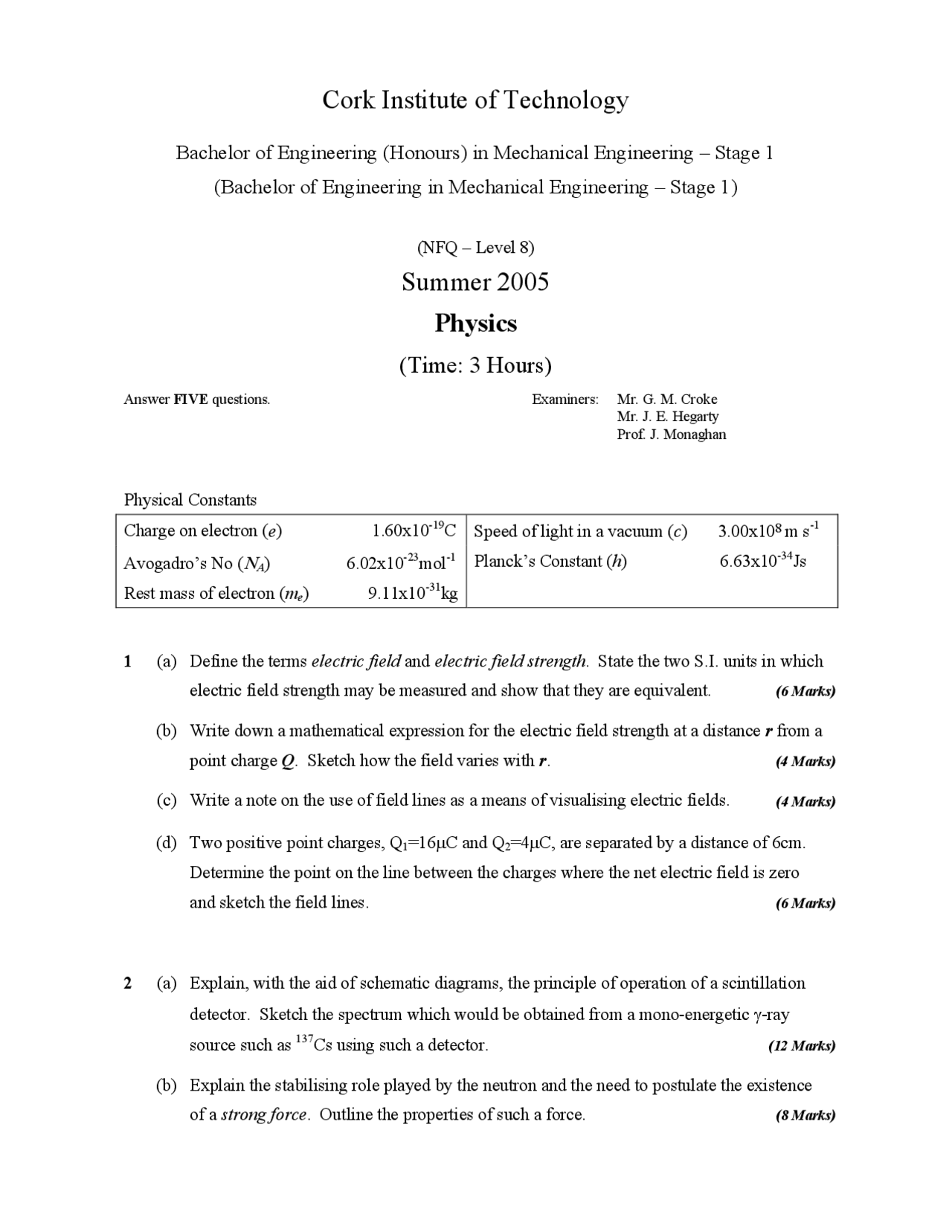Electric Field - Physics - Exam - Docsity