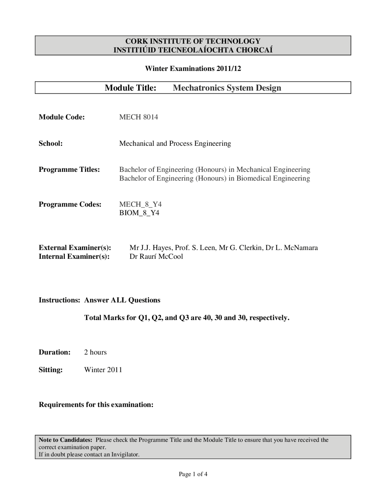Closed Loop System Mechatronics Systems Design Exam Docsity