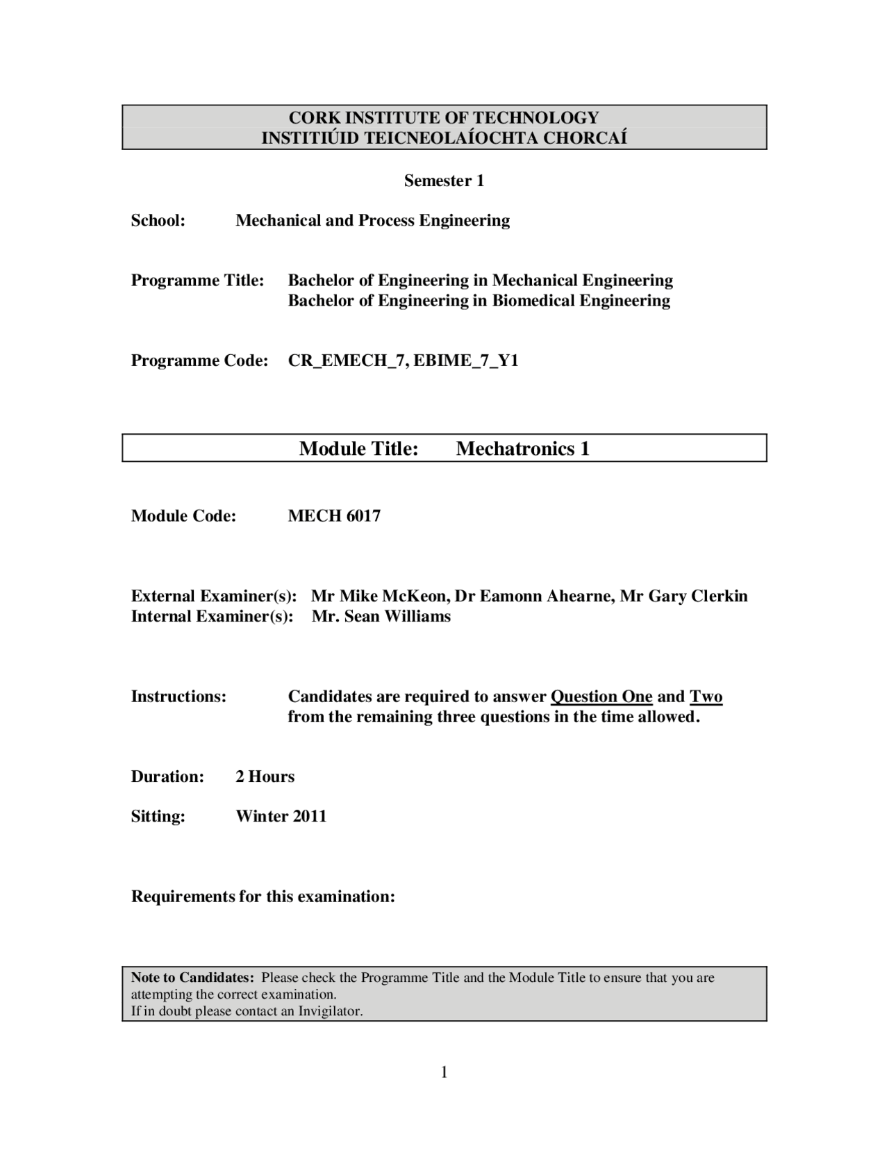 Pulsations Mechatronics Exam Docsity