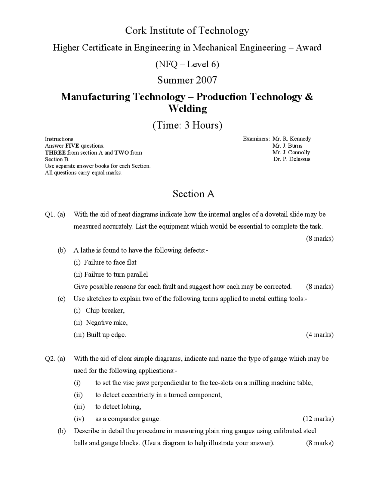 Mechanical Engineering Exam: Manufacturing Tech & Welding | Exams ...