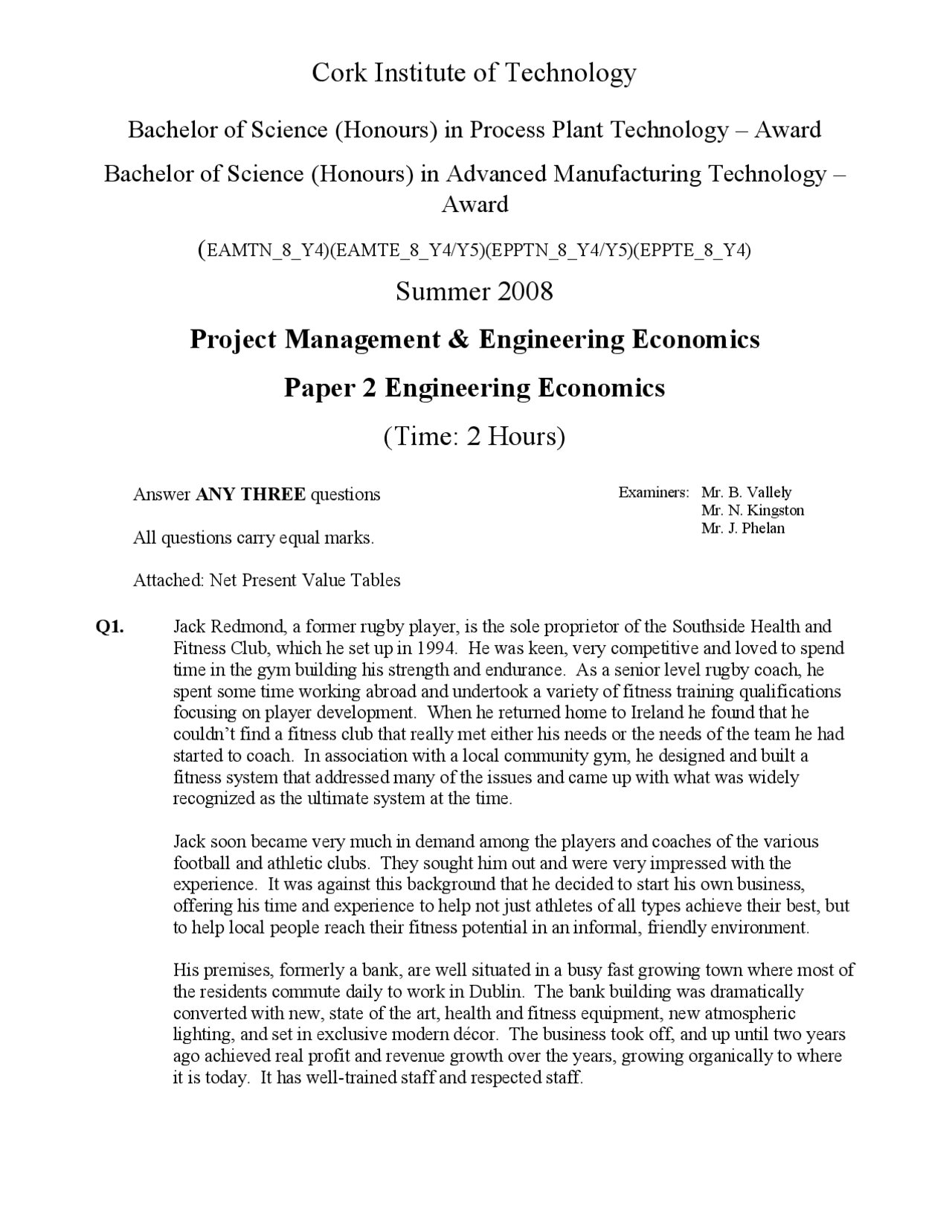 Presentation Mark - Project Management and Engineering Economics - Exam ...