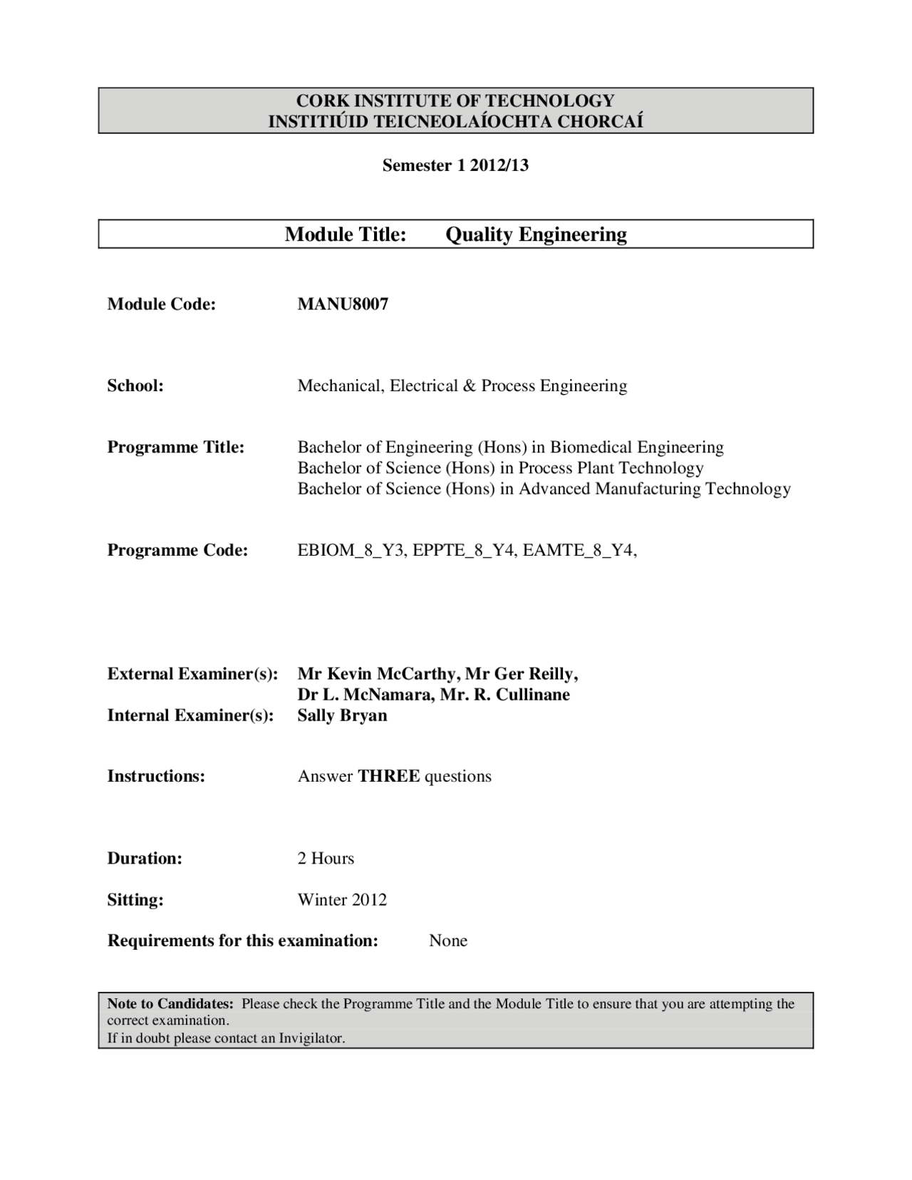 Quality Management Systems - Quality Engineering - Exam | Exams Quality ...