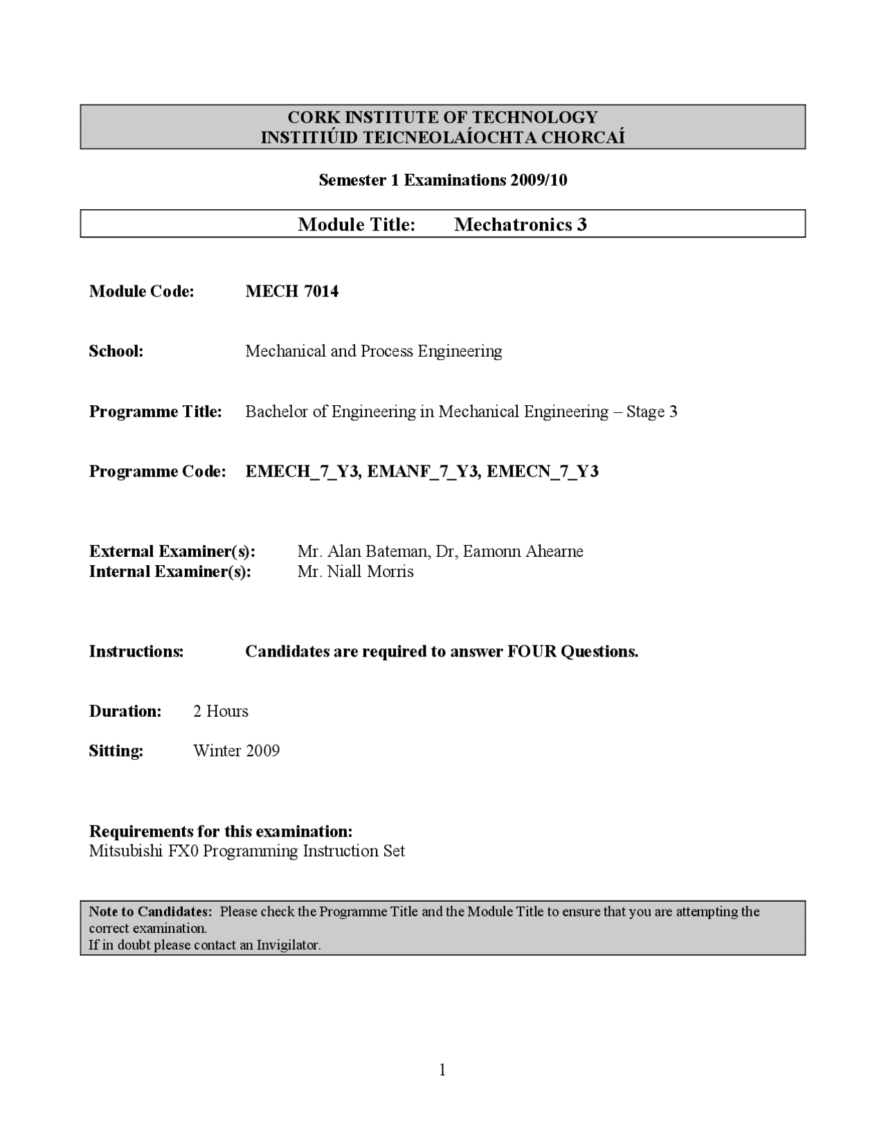 Mechatronics 3 002 Mechatronics Exam Exams Mechatronics Docsity