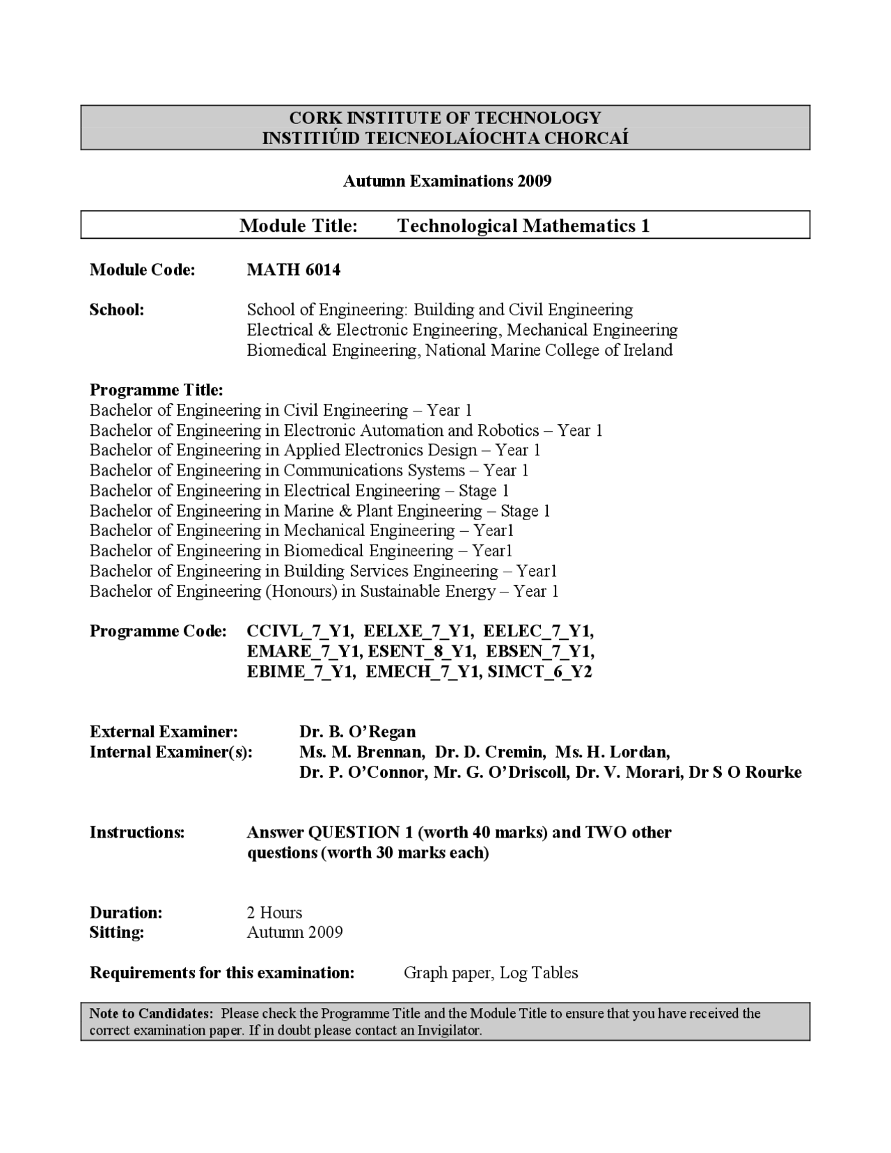 Slant Height Technological Mathematics Exam Docsity