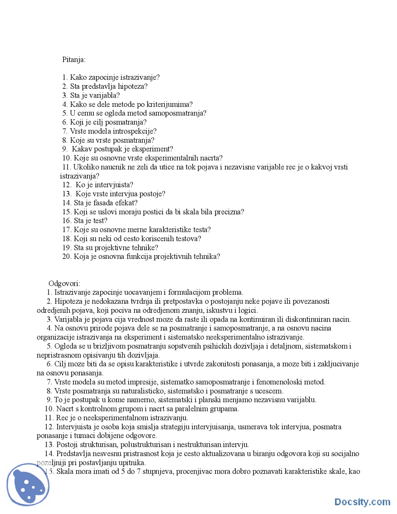 Otvoreni Tip Pitanja Skripta Opšta Psihologija Fasper Rezime