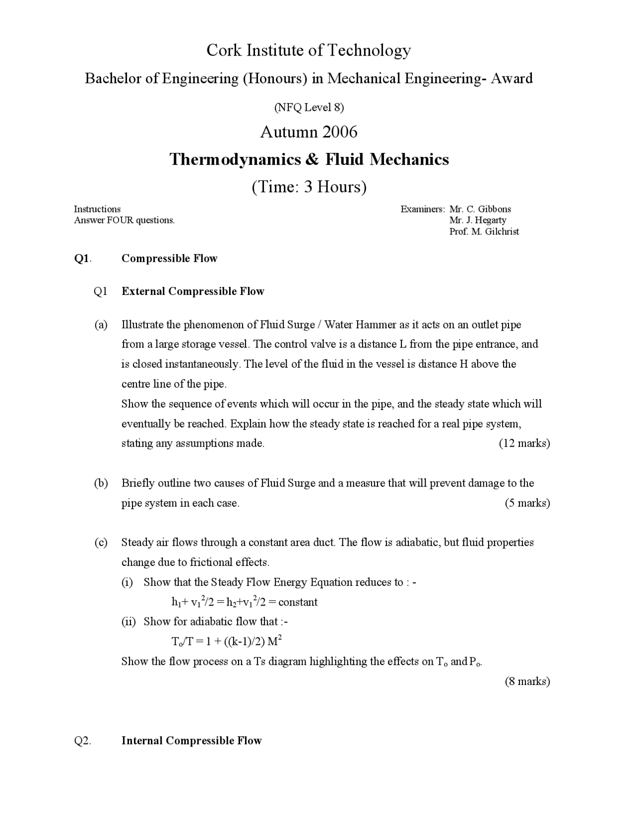 Fluid Surge - Thermodynamics and Fluid System - Exam - Docsity
