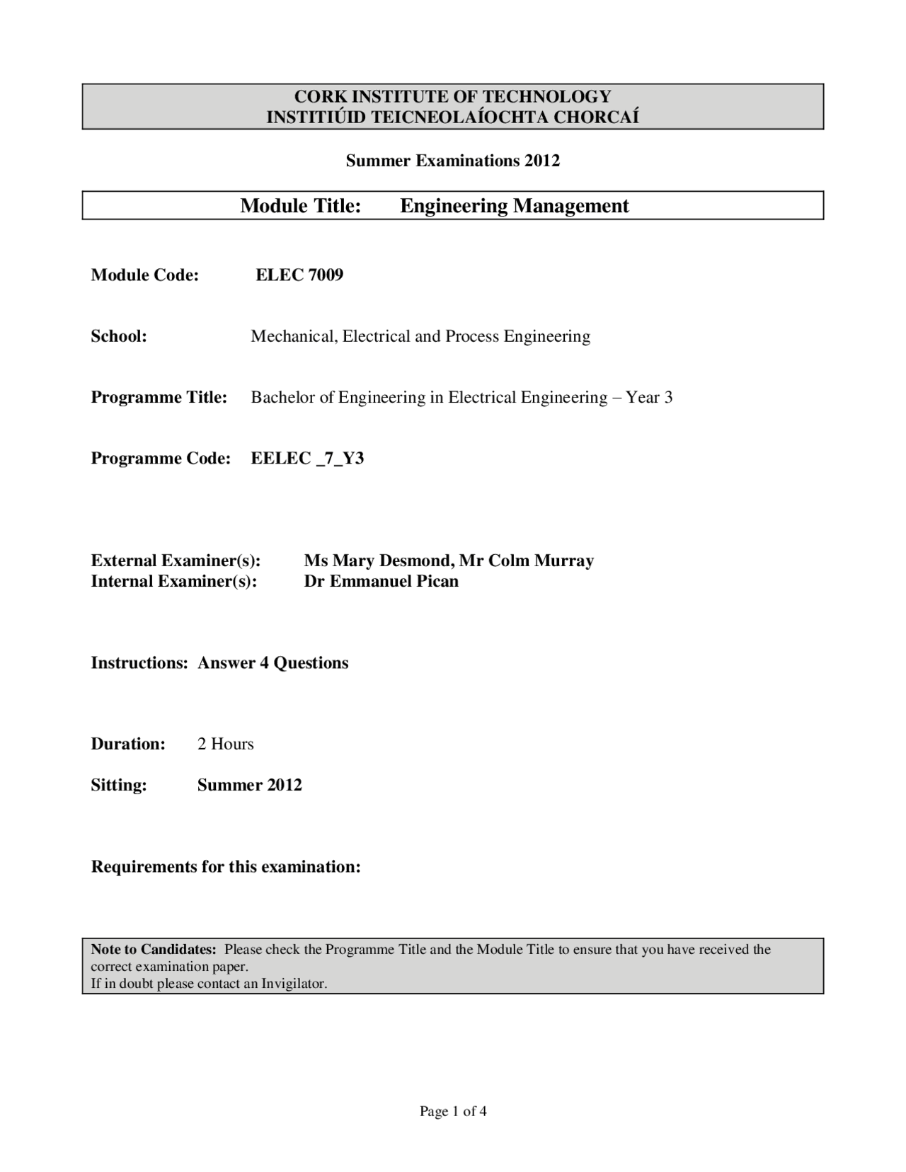 ISO 9001 - Engineering Management - Past Exam Paper - Docsity