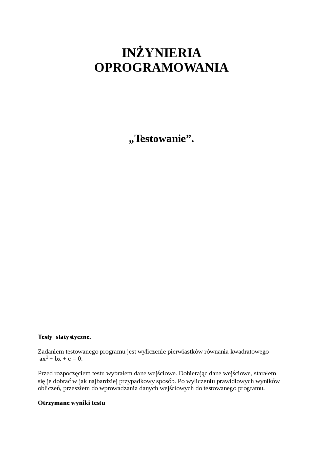 Testowanie Notatki Programowanie Docsity