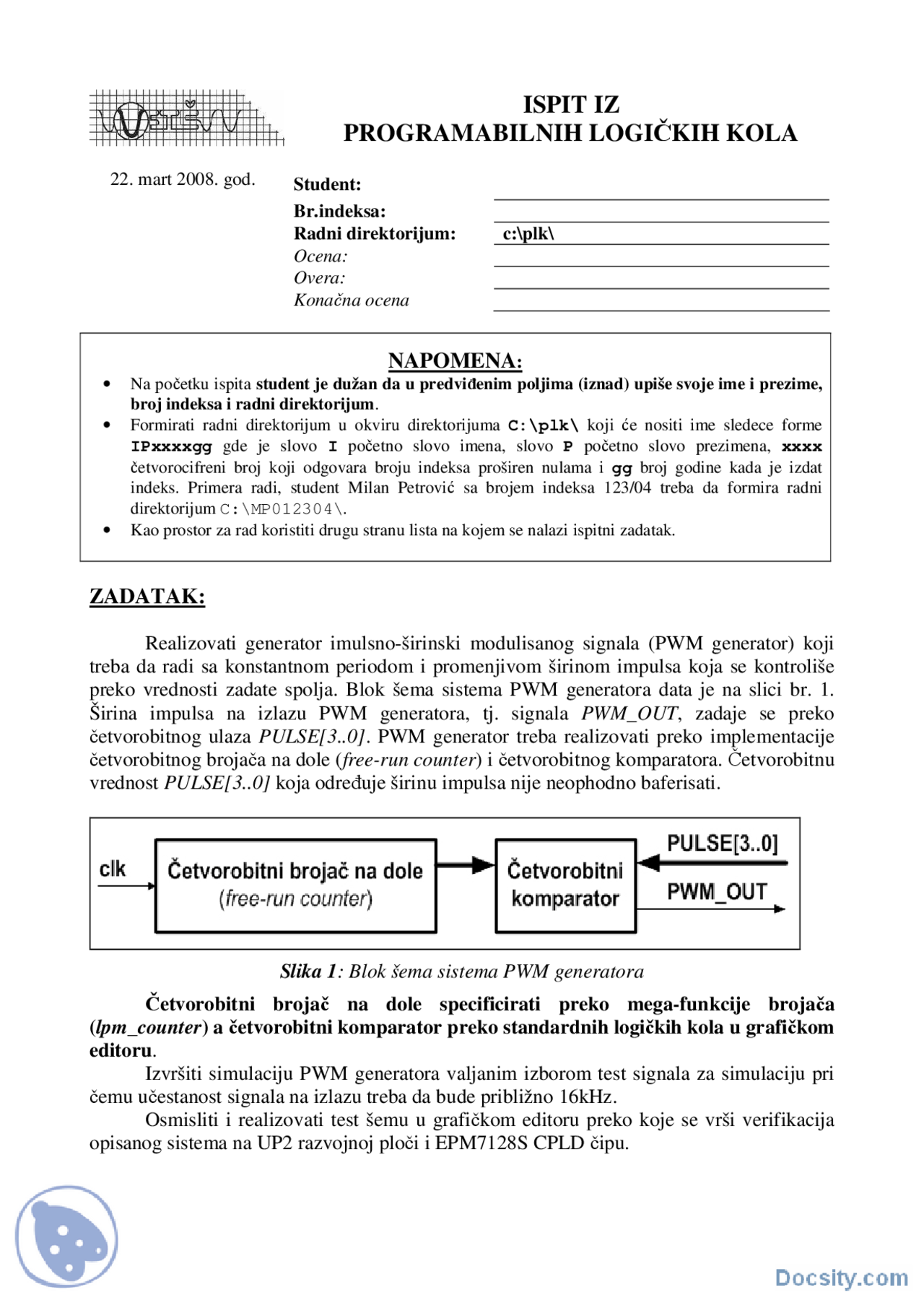 Ispitni zadaci-Ispit-Programabilna logicka kola-Elektrotehnika i racunarstvo (4) | Vežbe ...