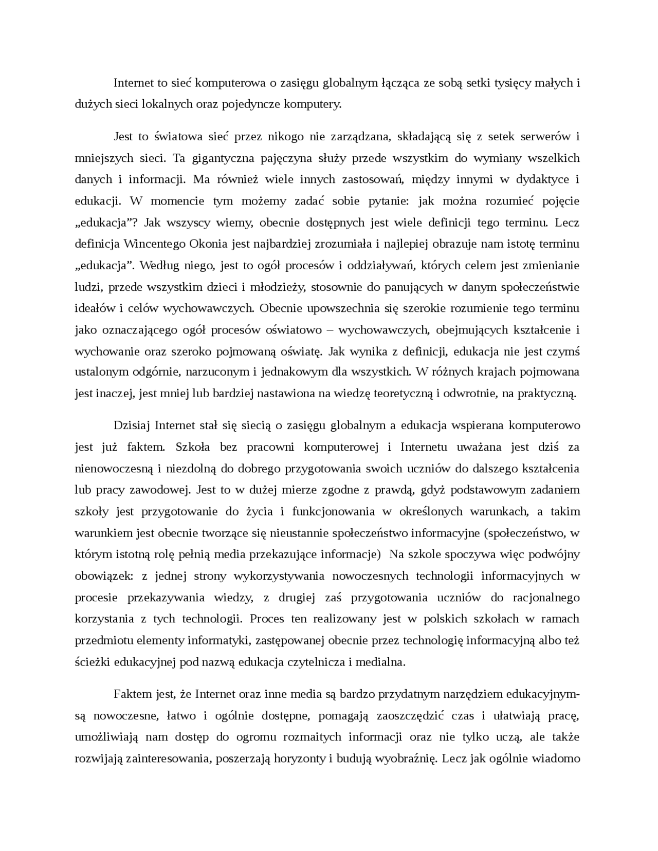 Internet W Edukacji Notatki Systemy I Sieci Docsity