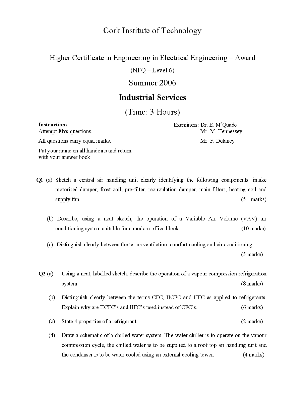 Hfc - Industrial Services - Past Exam Paper - Docsity