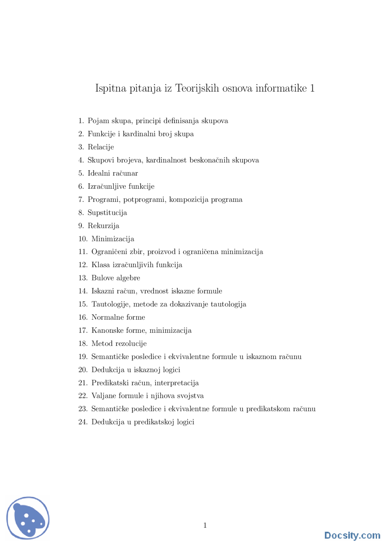 Ispitna Pitanja Ispit Teorijske Osnove Informatike 1 Informatika