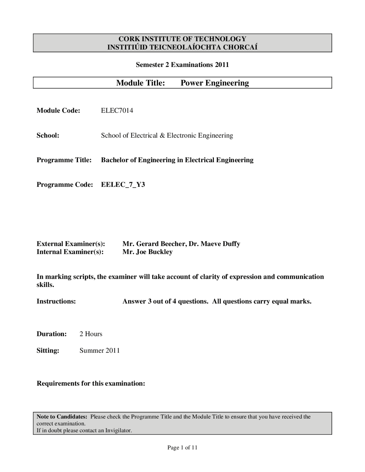 Amplitude - Power Engineering - Past Exam Paper - Docsity