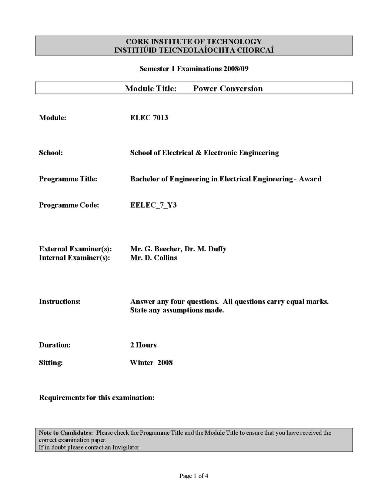 Rectifier Power Conversion Past Exam Paper Docsity