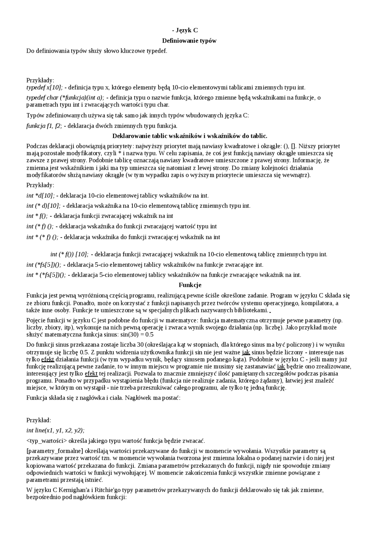 Definiowanie Typów Notatki Programowanie Docsity