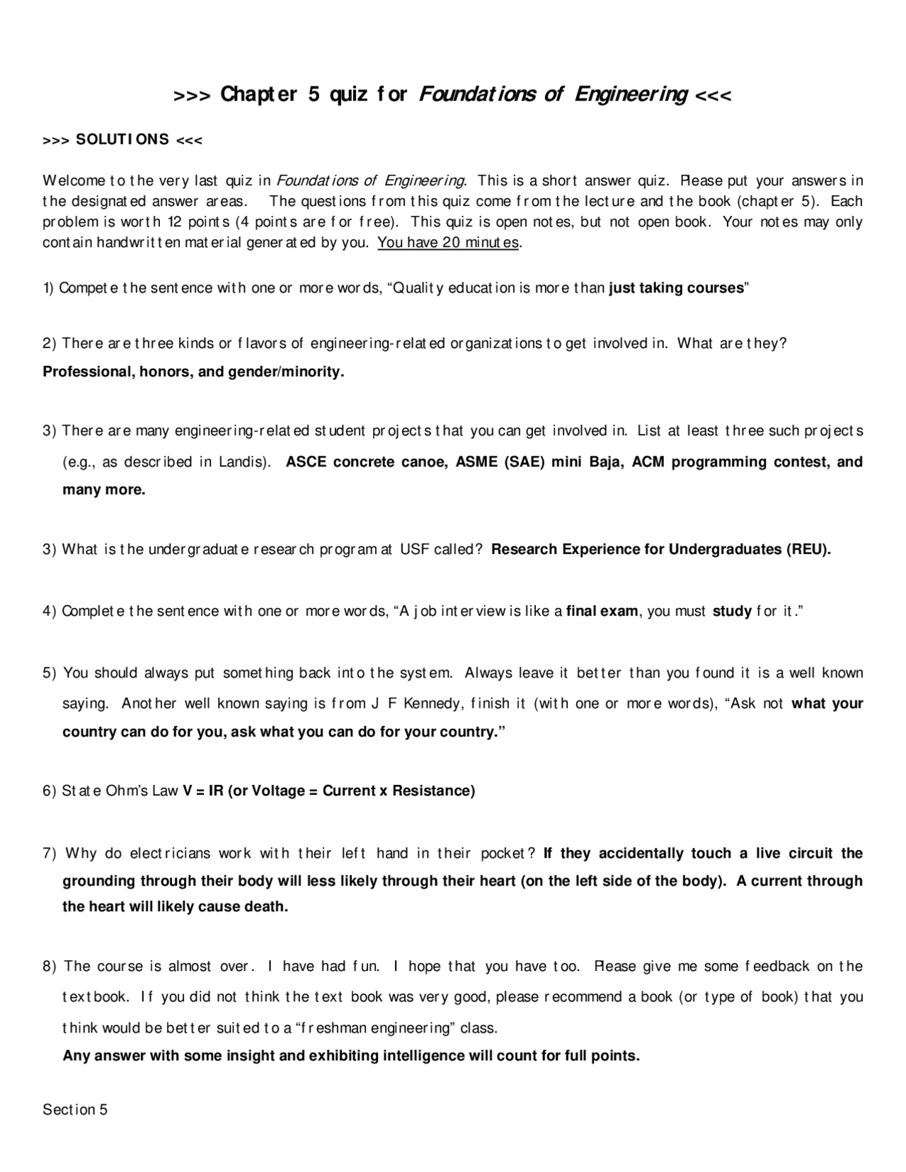 Foundations of Engineering Quiz Solutions and Discussion | Exercises ...