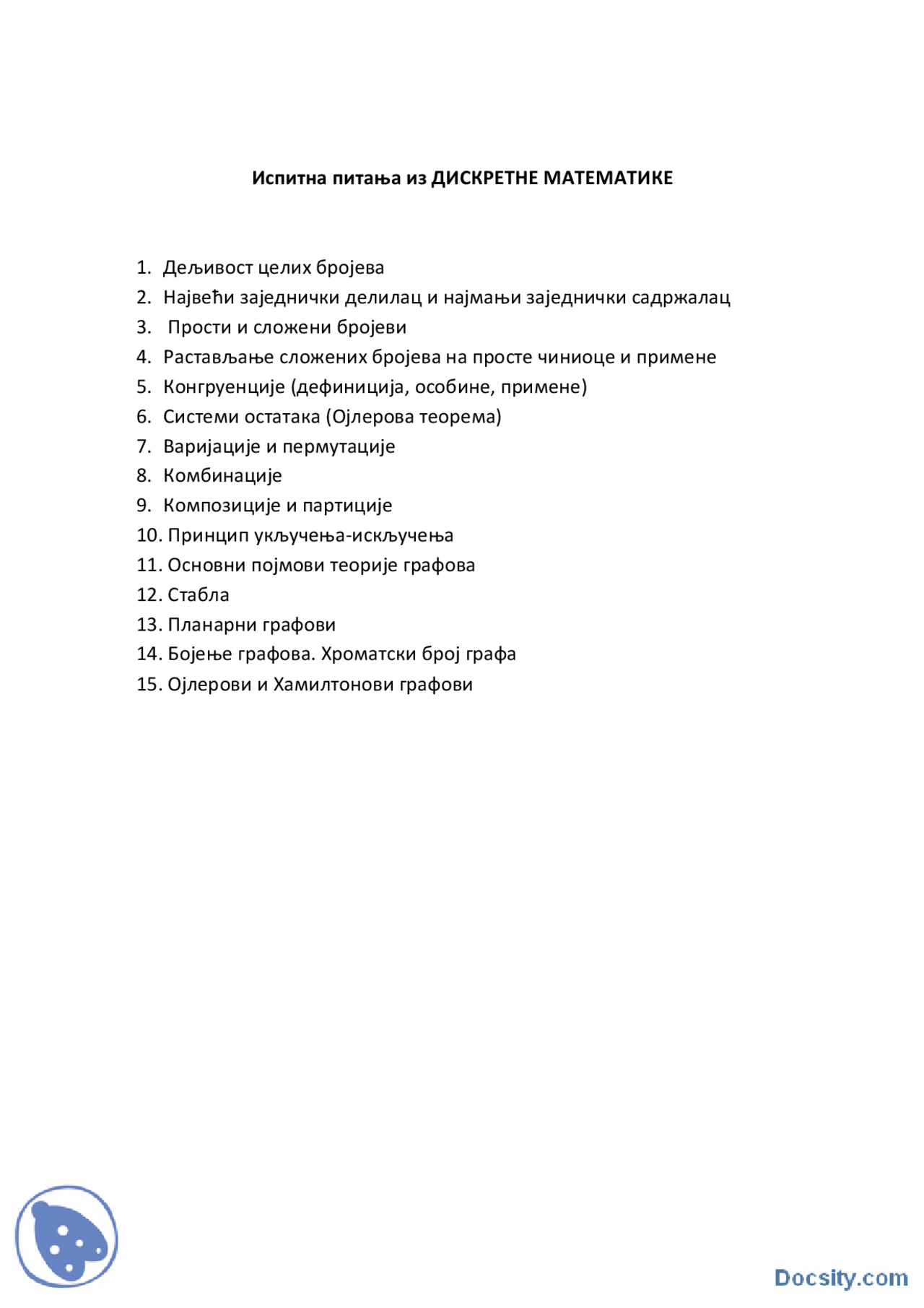 Ispitna Pitanja Ispit Diskretna Matematika Matematika Ispiti Predlog