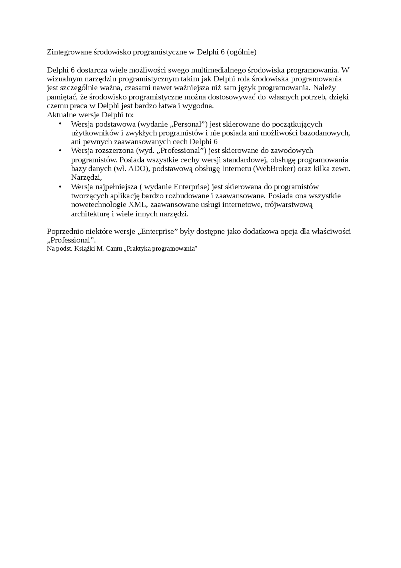 Zintegrowane środowisko Programistyczne W Delphi Notatki