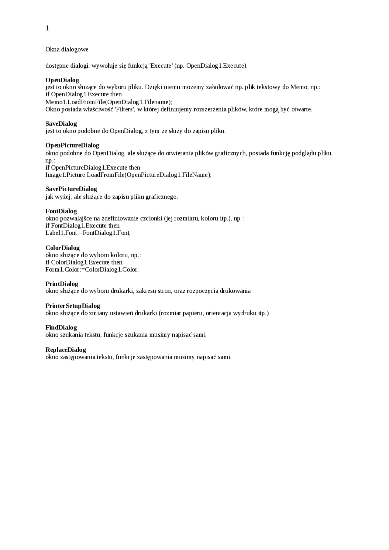 Okna Dialogowe Notatki Programowanie Docsity
