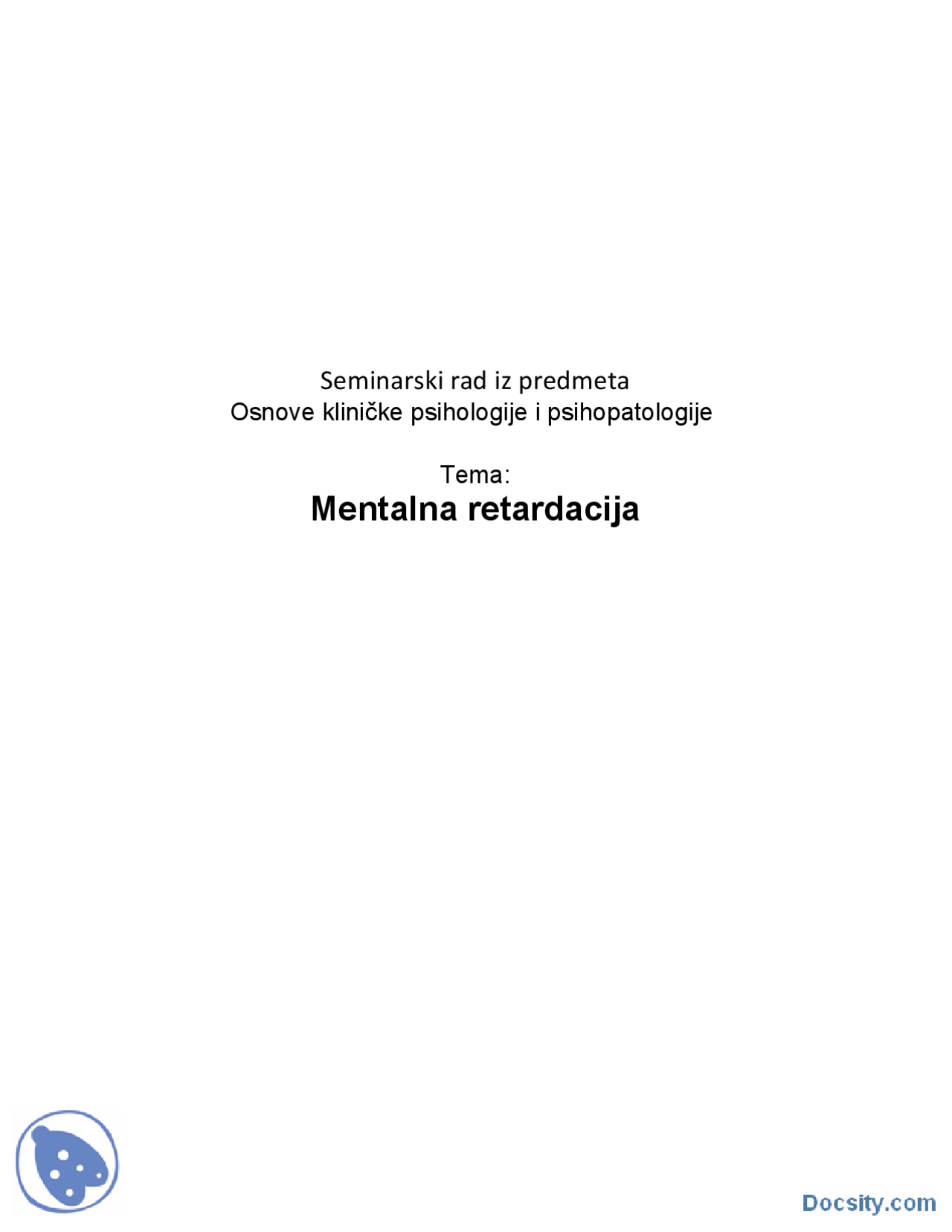 Mentalna retardacija- Slajdovi- Klinička oligofrenologija- FASPER ...
