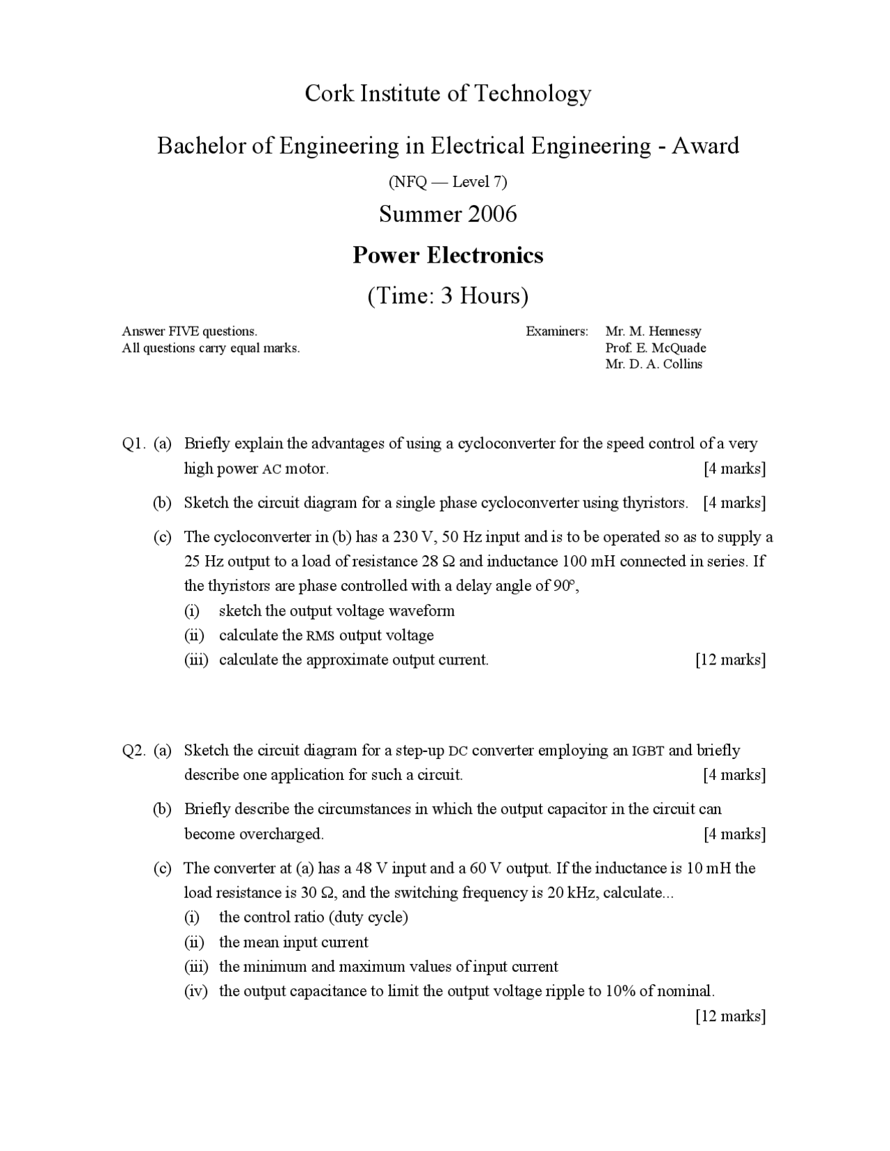 Source Inductance Power Electronics Past Exam Paper Docsity