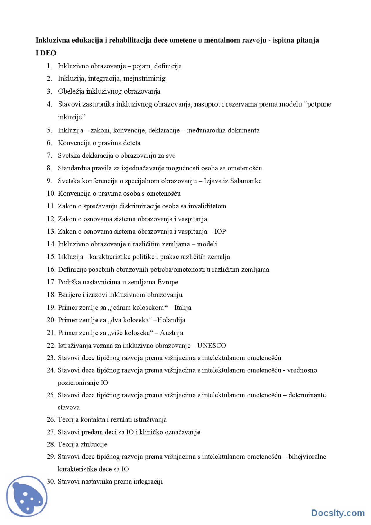 Inkluzija- Ispitna pitanja- FASPER | Rezime' predlog Opšta psihologija ...