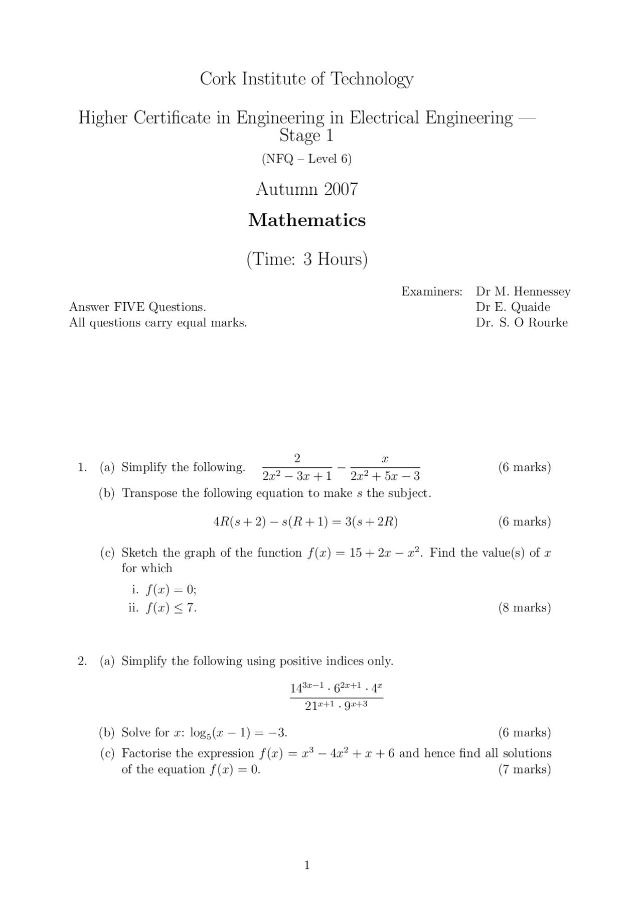 Positive Indices - Mathematics - Past Exam Paper - Docsity