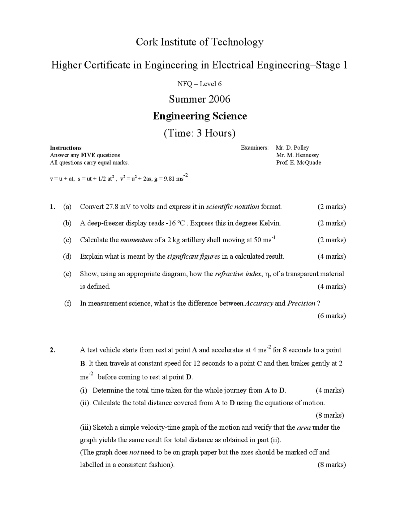 Accuracy Engineering Science Past Exam Paper Docsity