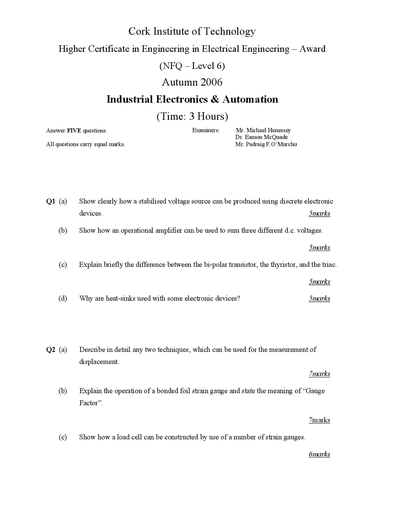 Triac - Industrial Automation - Past Exam Paper | Exams Industrial ...
