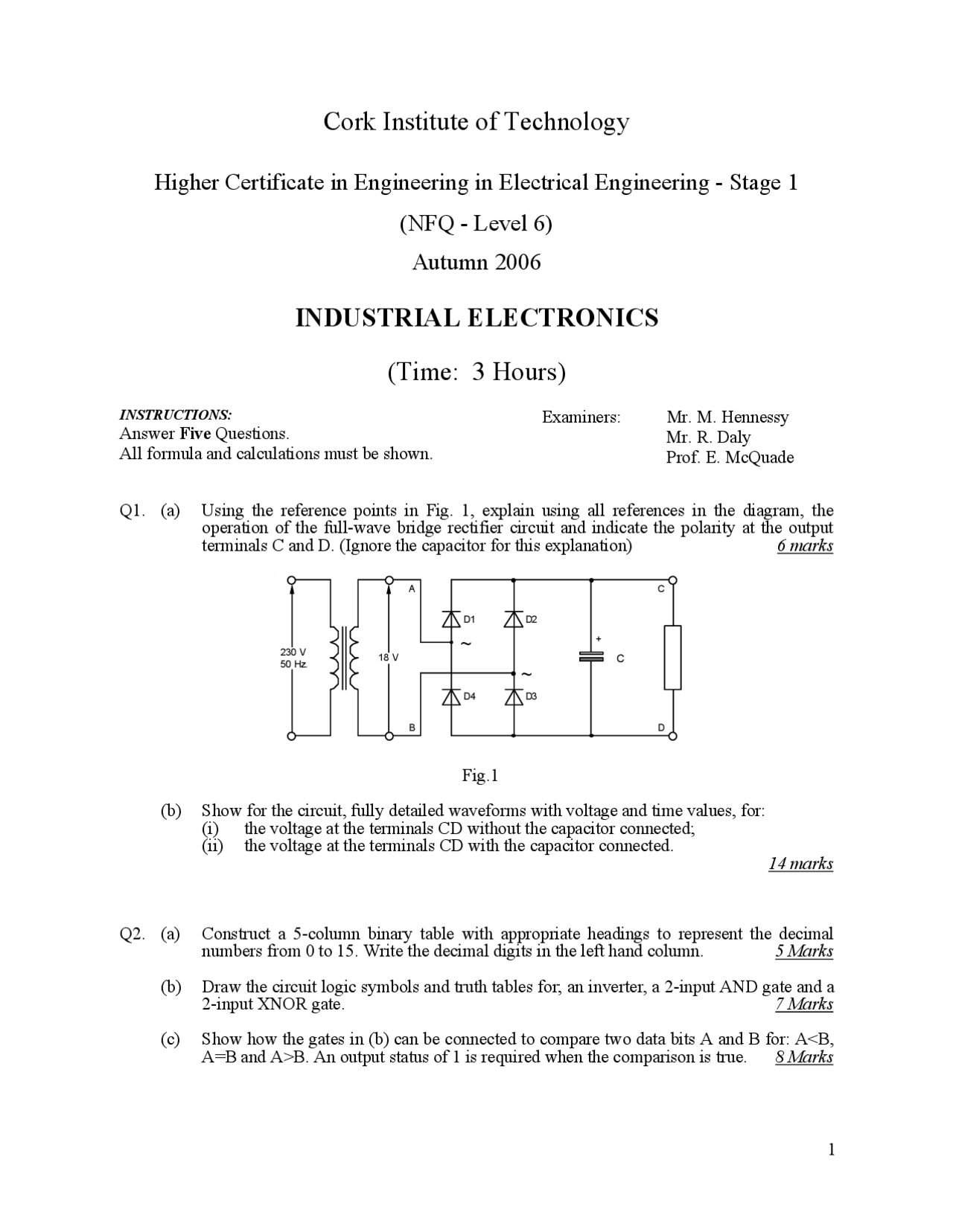 Circuit Logic Symbols - Industrial Electronics - Past Exam Paper - Docsity