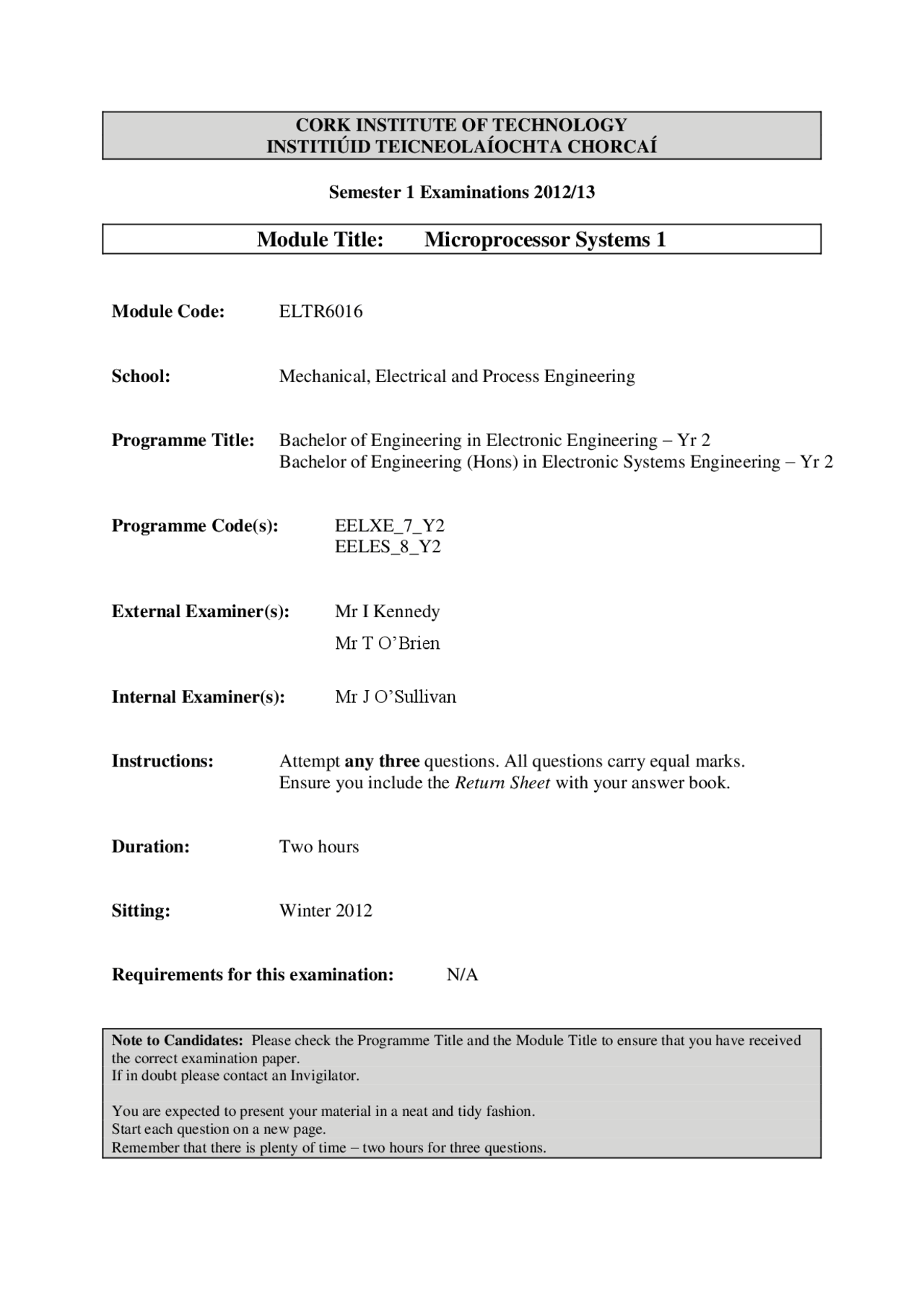 Trace Table - Microprocessor Systems - Exam | Exams Microprocessors ...
