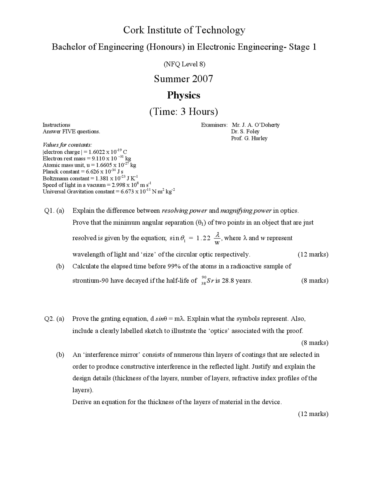 Angular Separation Physics Exam Docsity