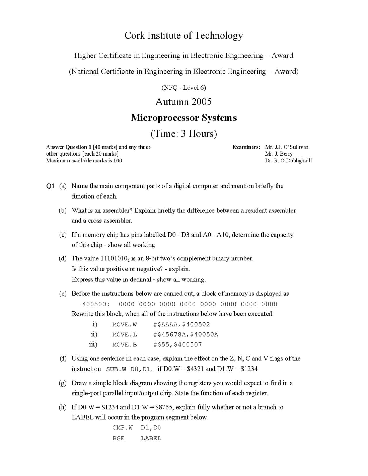 Data Communications Microprocessor Systems Exam Docsity