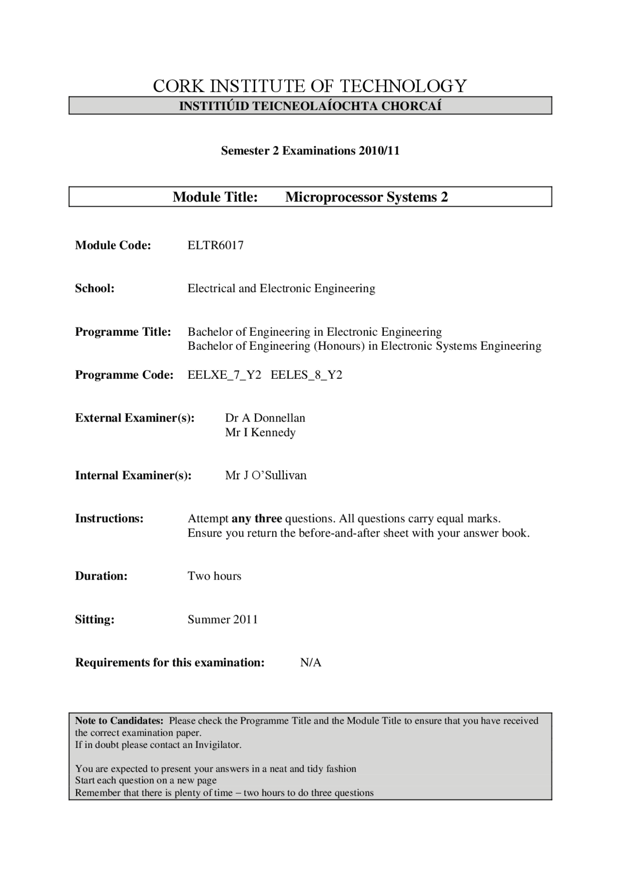 Outch Microprocessor Systems Exam Docsity