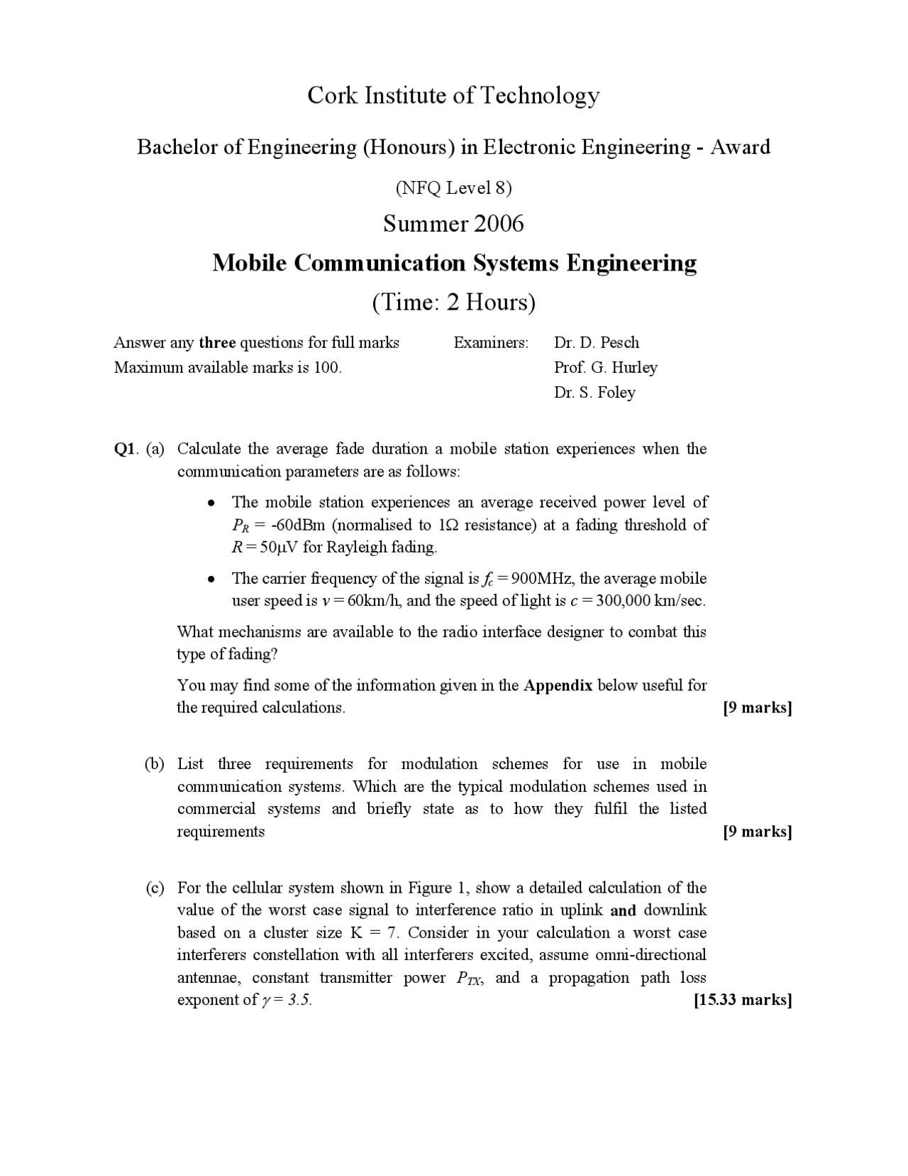 Cellular System Mobile Communication Systems Engineering Exam Docsity