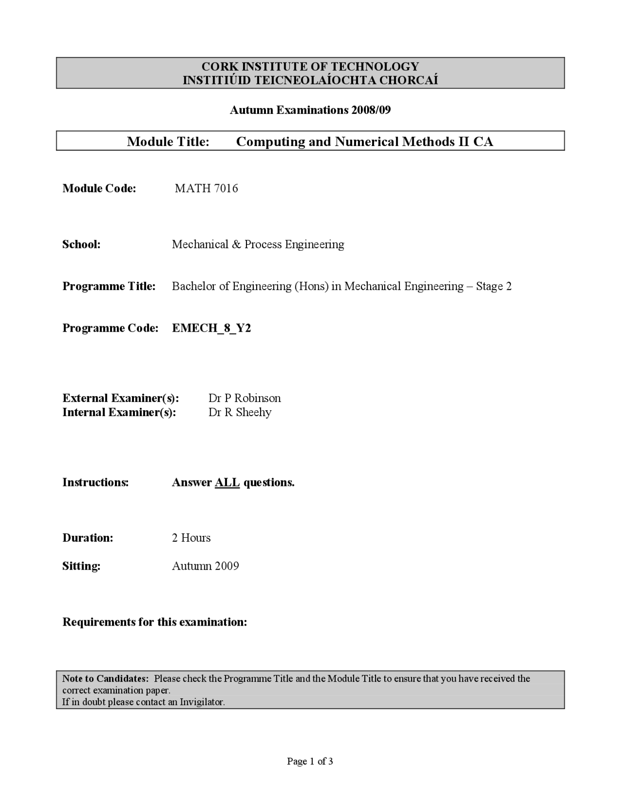Grid Points Computing And Numerical Methods Exam Docsity