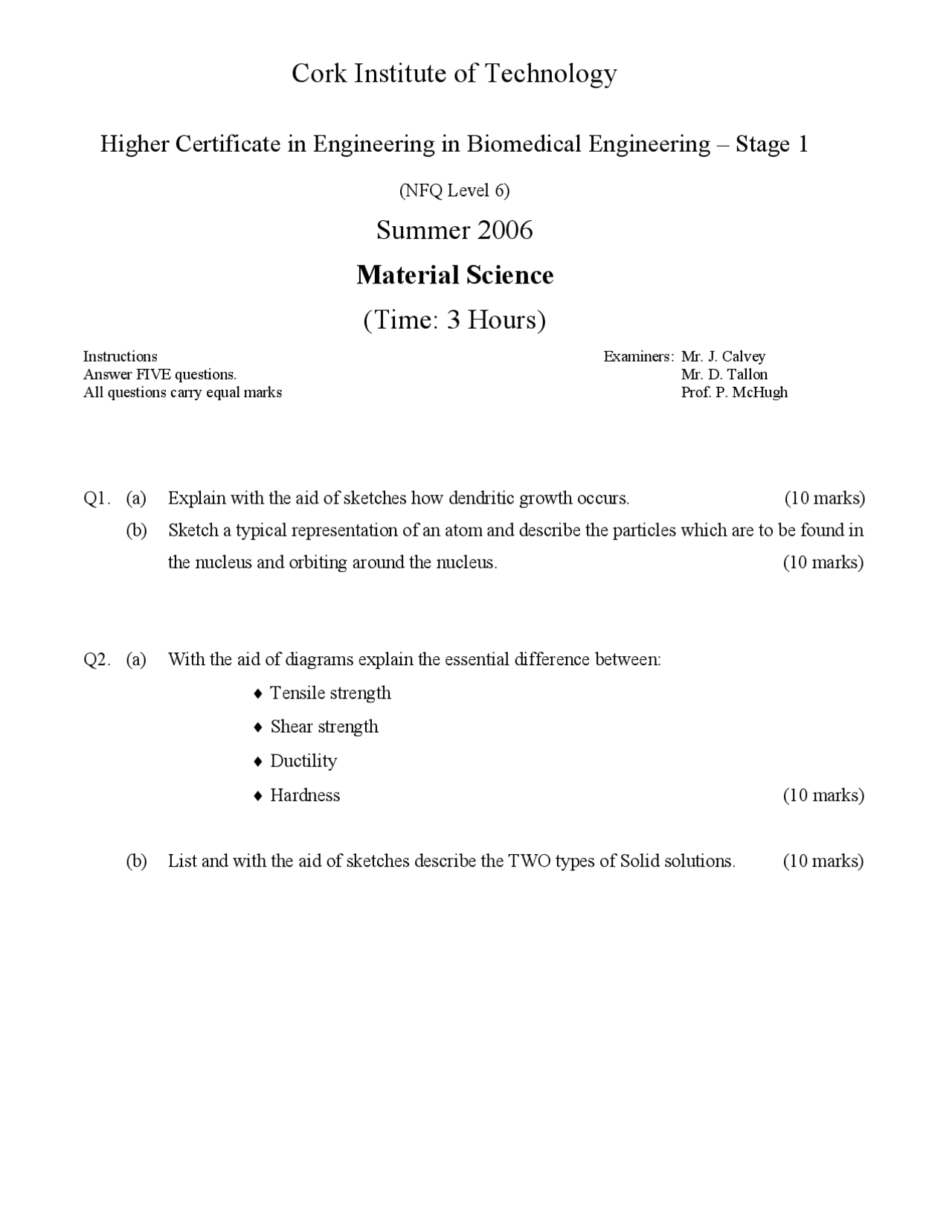 Ferrous Materials Material Science Exam Exams Materials Science