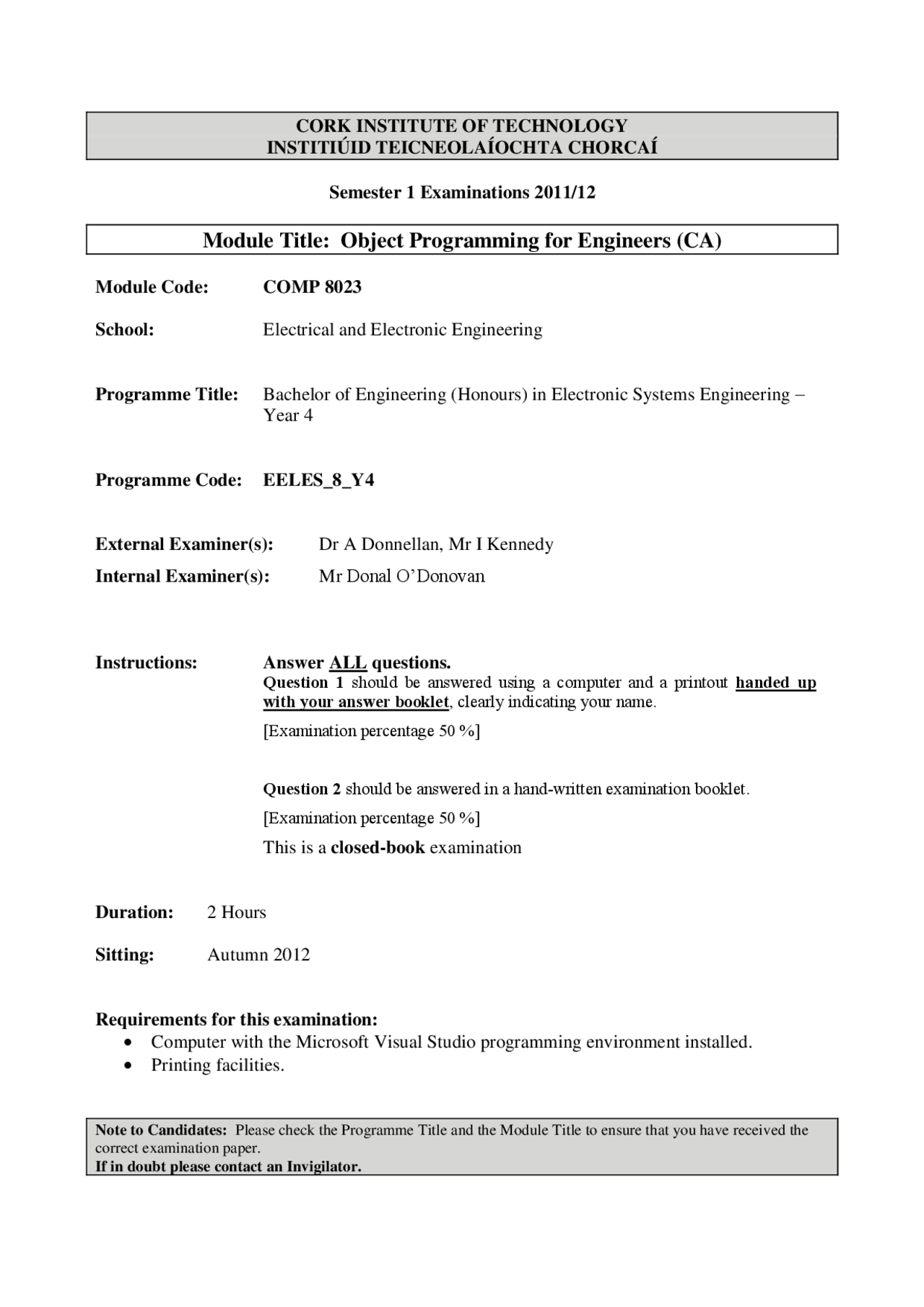 Class Destructor Object Programming Exam Exams Computer Science Docsity
