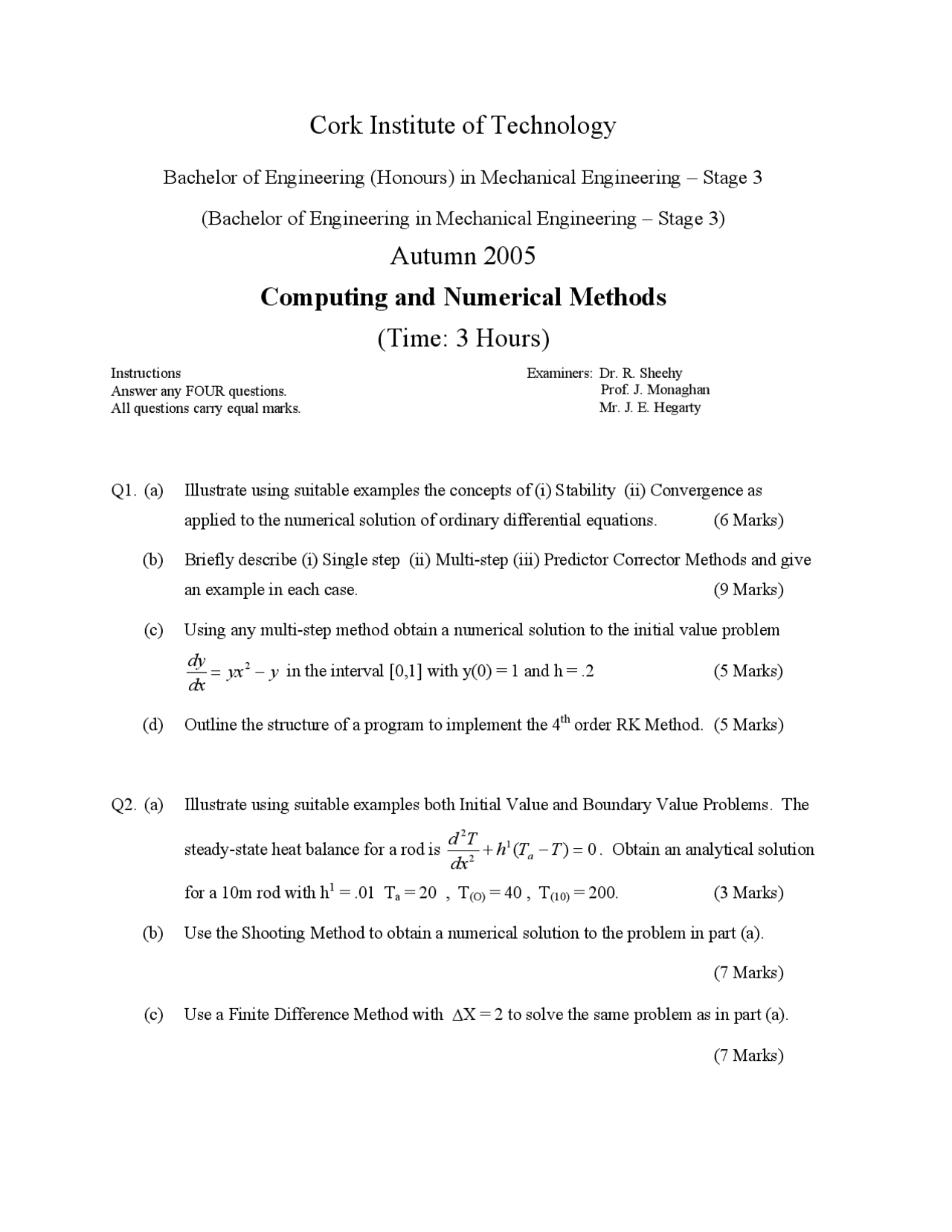 Predictor Corrector Methods - Computing and Numerical Methods - Exam - Docsity