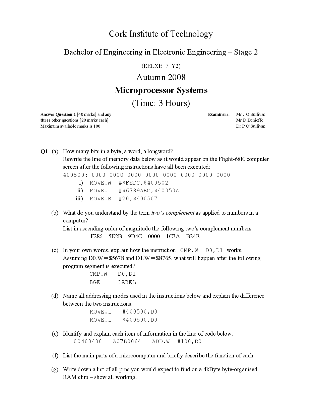 Software Routine Microprocessor Systems Exam Docsity