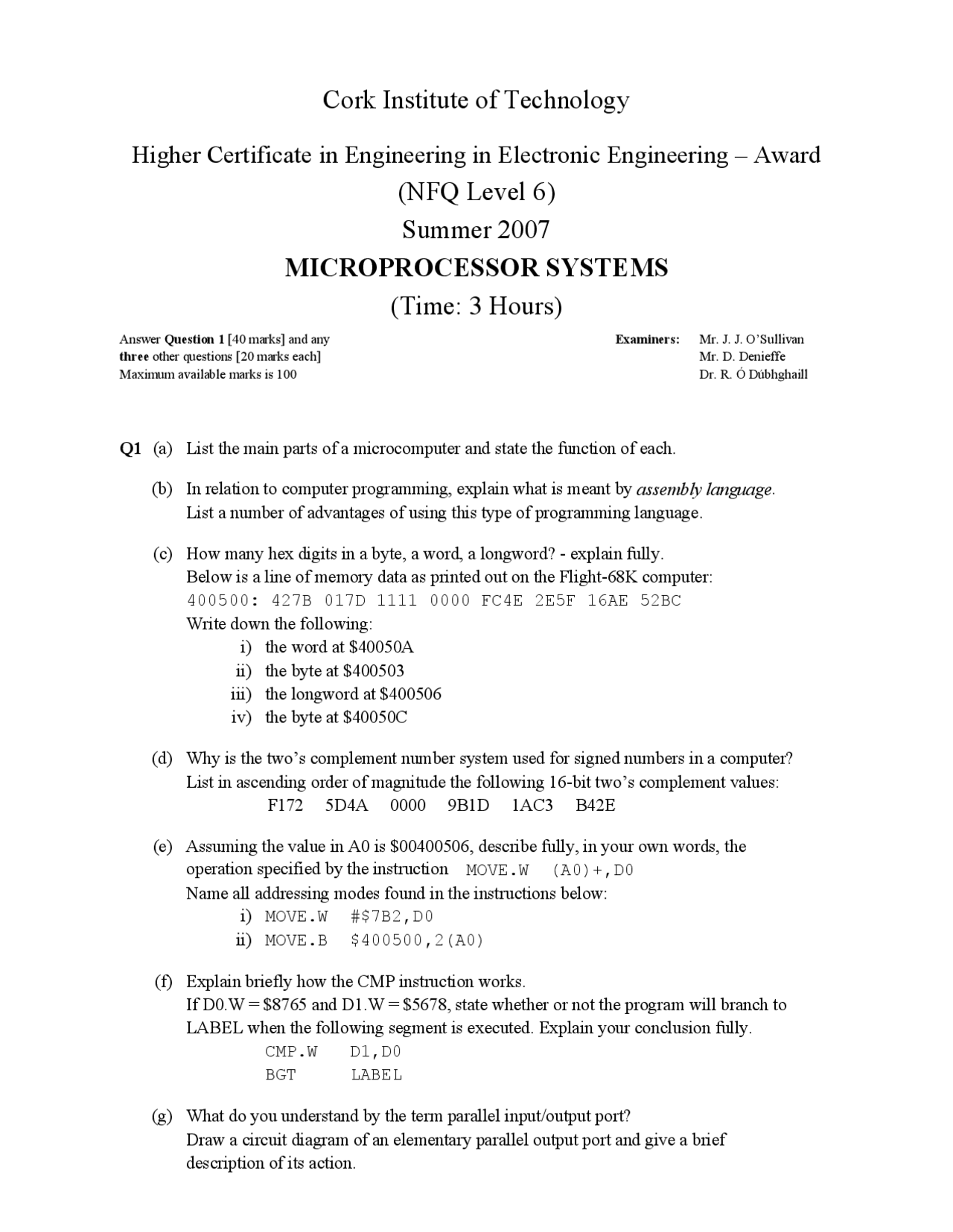 CMP Instruction - Microprocessor Systems - Exam - Docsity