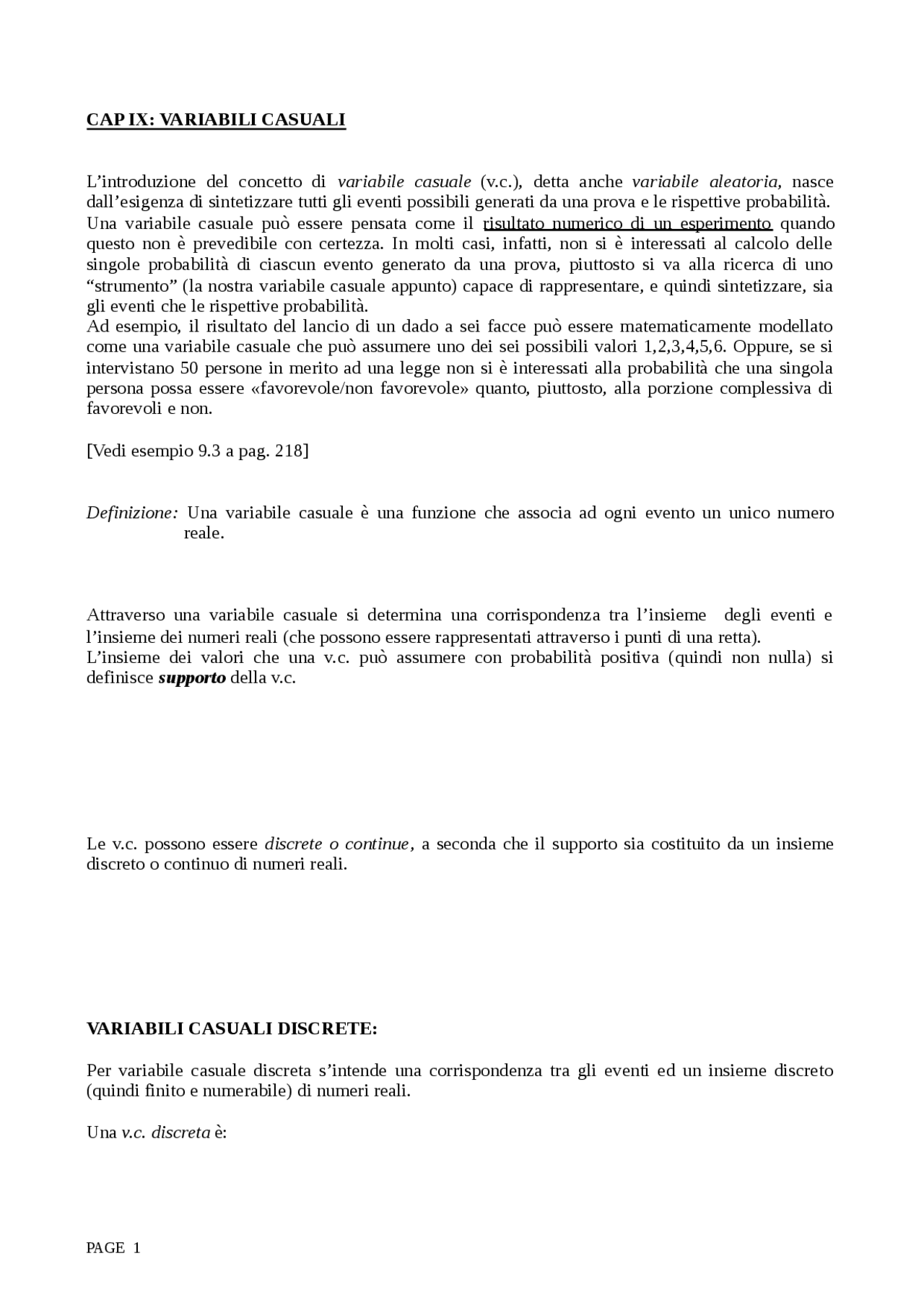 Variabili Casuali Appunti Statistica Docsity