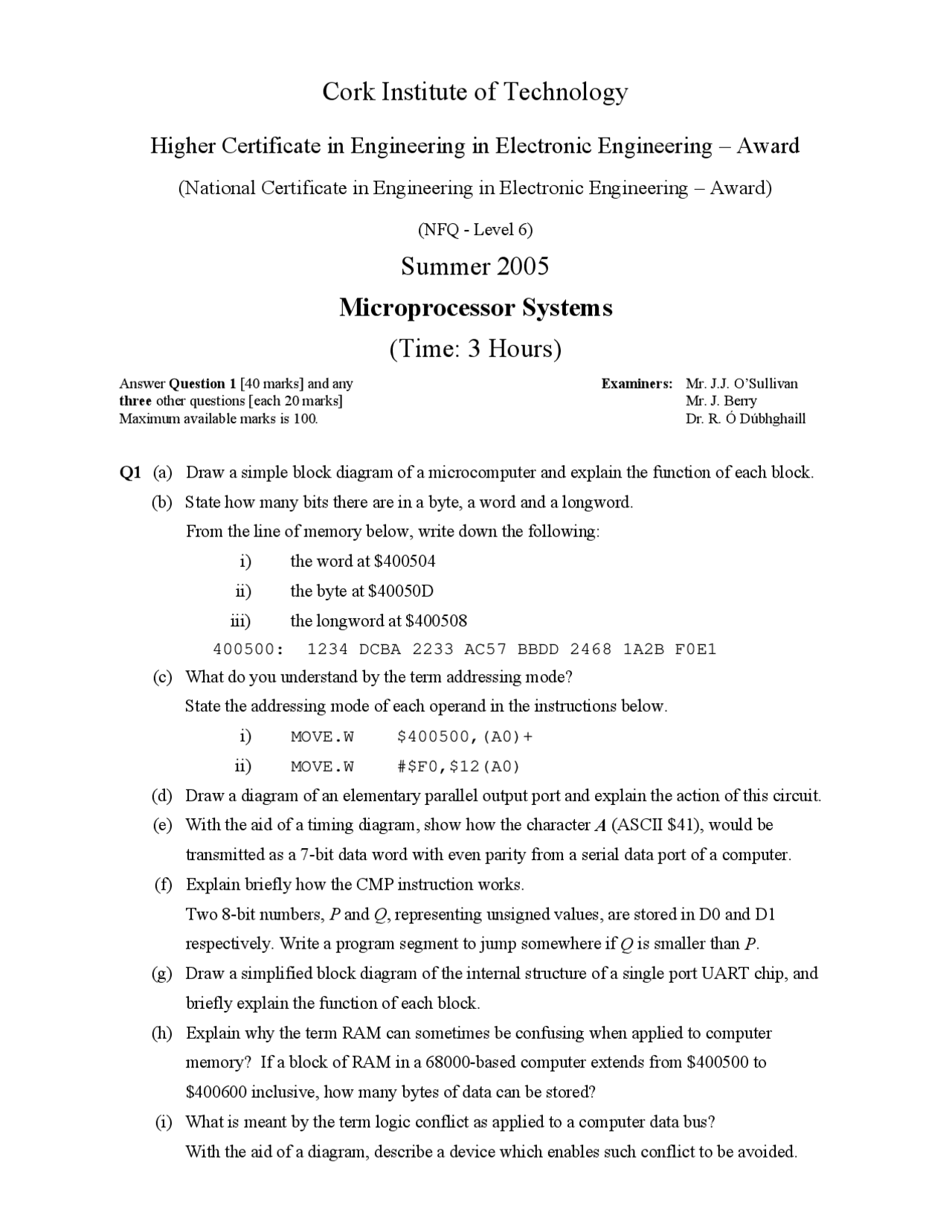 Memory Chips Microprocessor Systems Exam Docsity