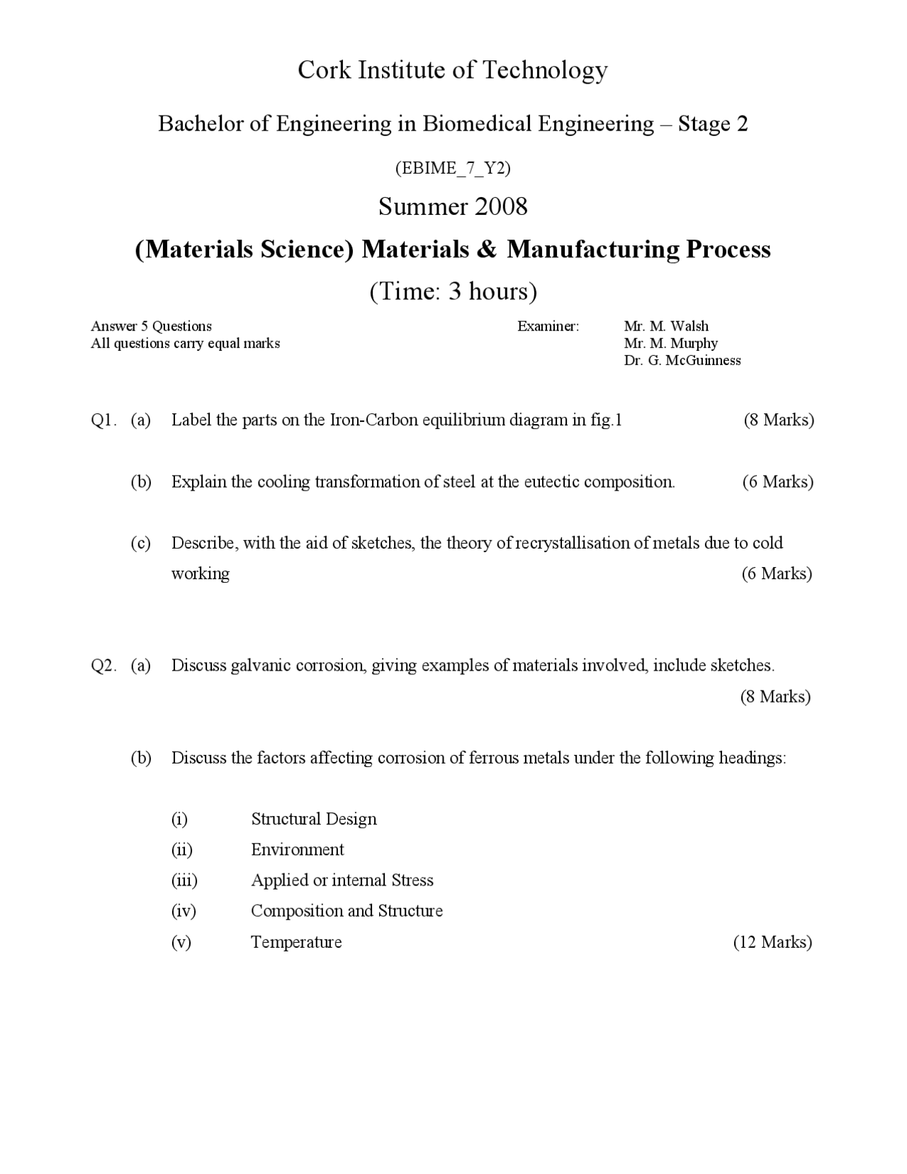 Structural Design Materials And Manufacturing Process Exam Docsity